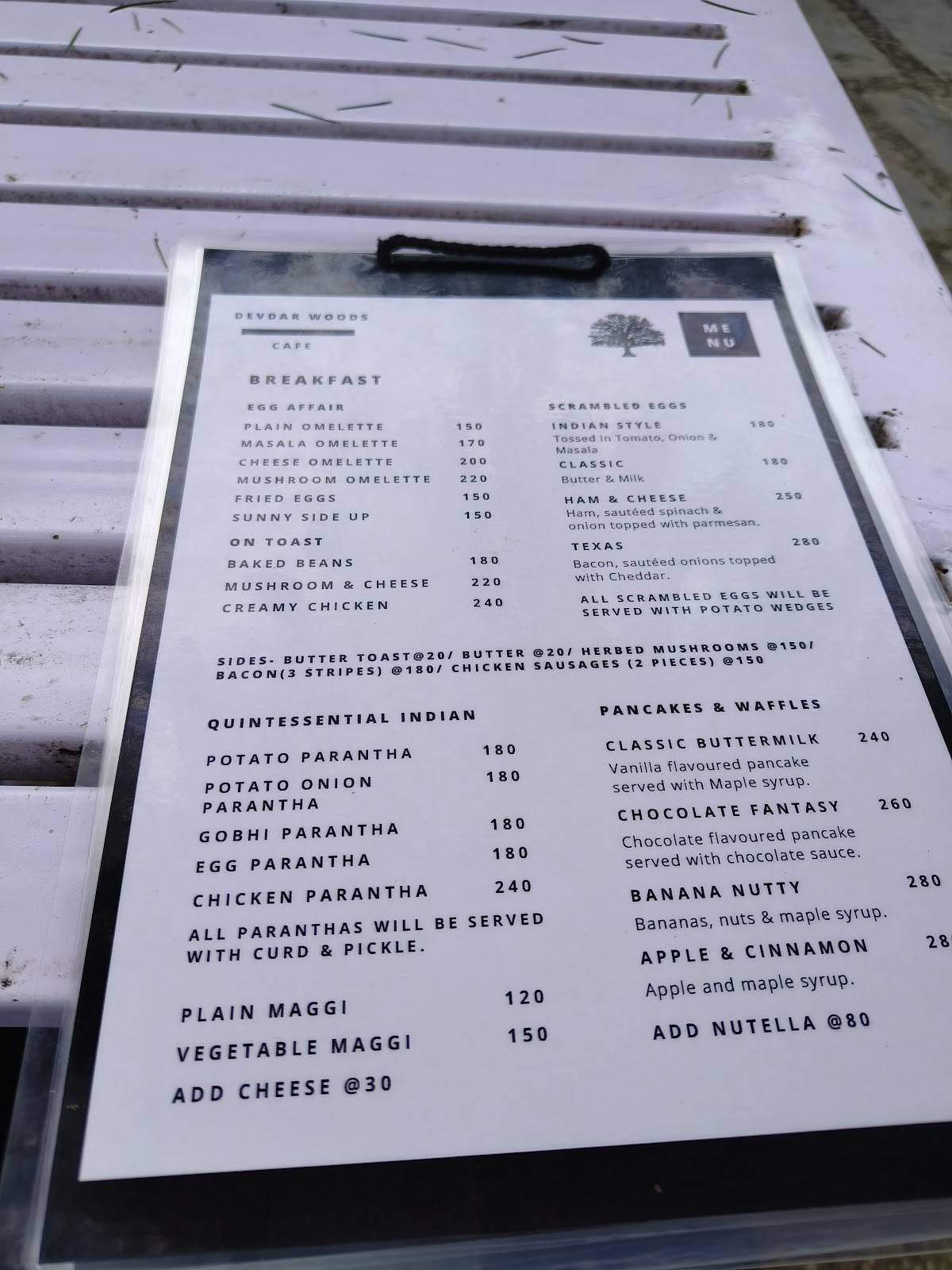 Menu at Cafe Ivy, Mussoorie