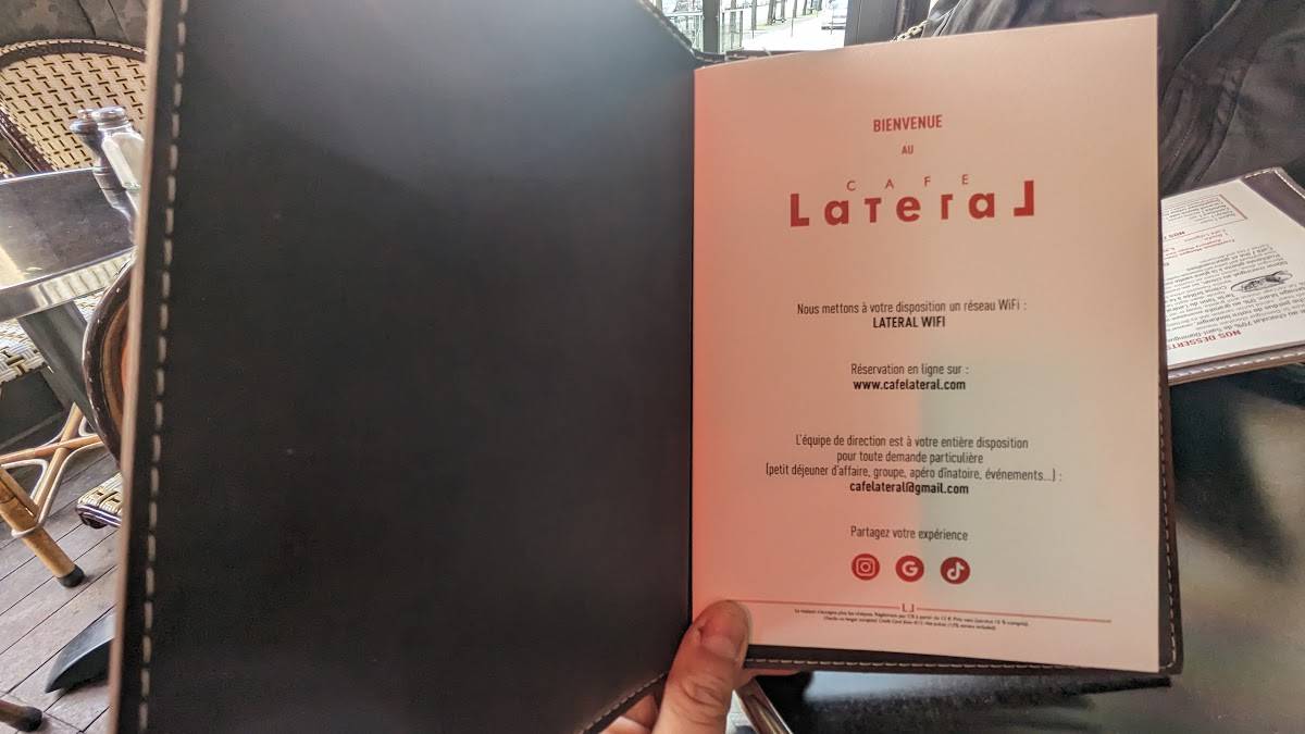 Menu at Café Latéral, Paris