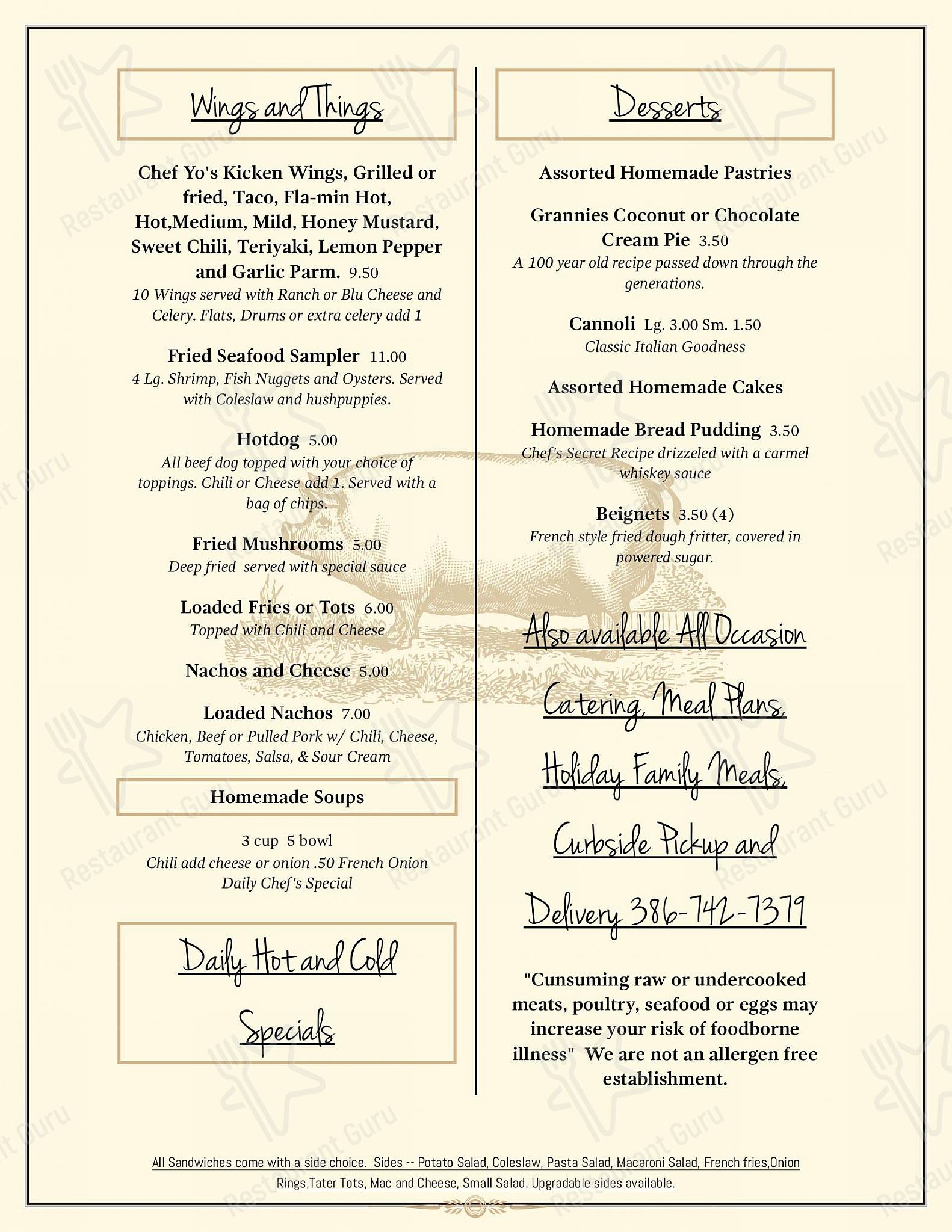 Menu at Aldo Yo's Cucina Italiana restaurant, DeBary
