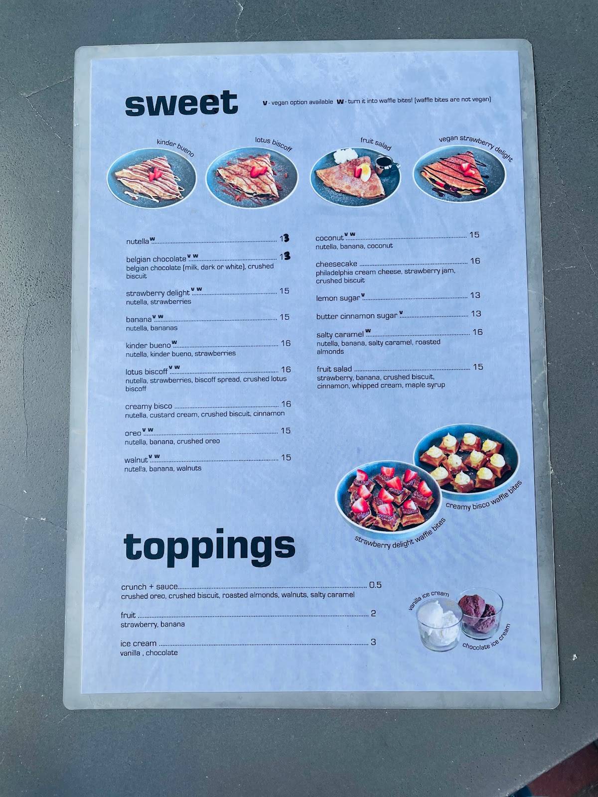 Menu at Crepe Bar, North Adelaide