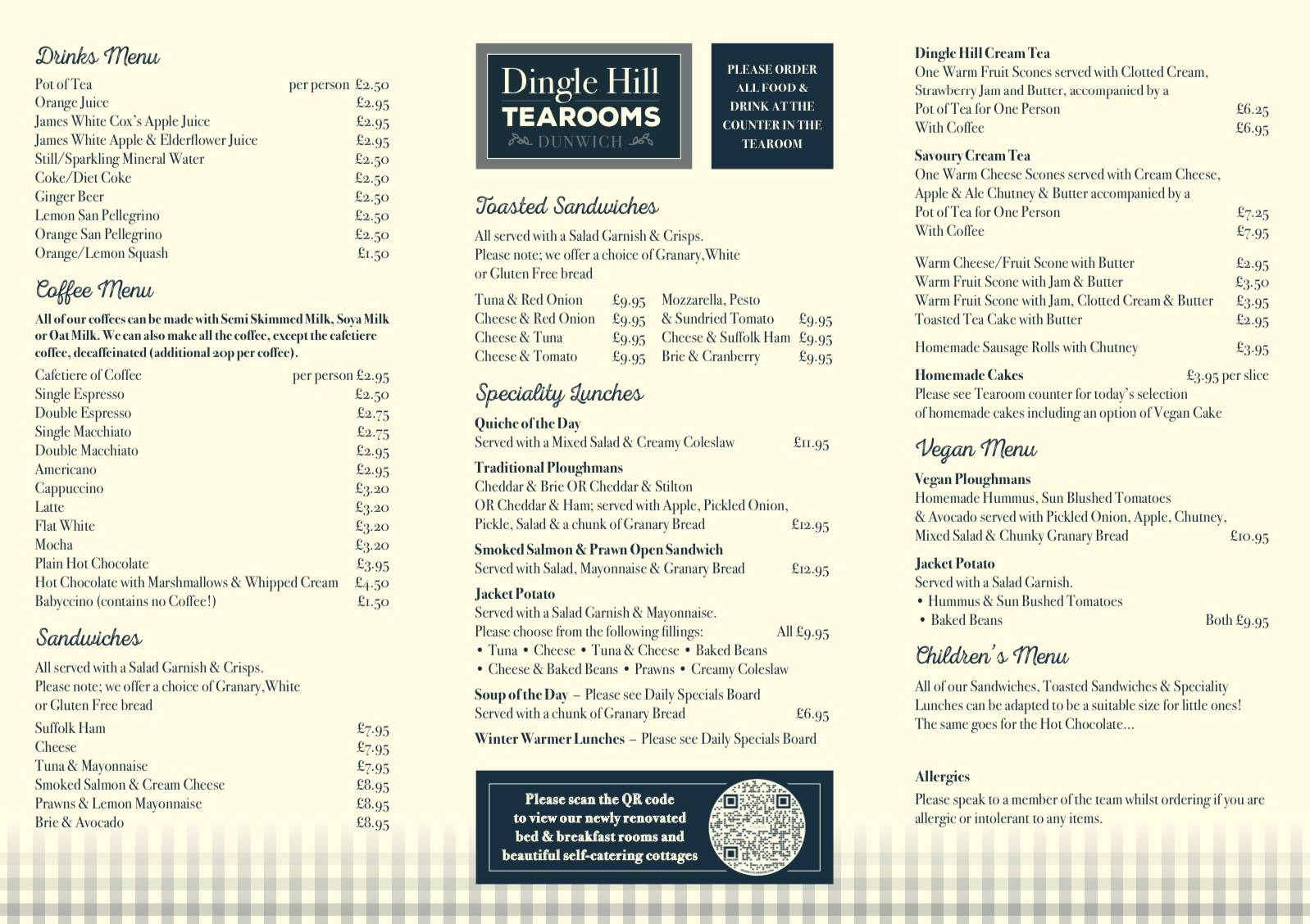 Menu at Dingle Hill Tearooms cafe, Dunwich