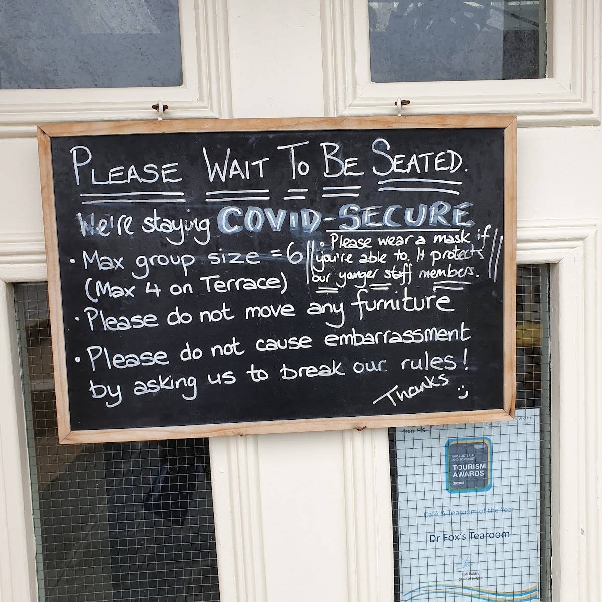 Menu at Dr Fox's Tearoom cafe, Weston-super-Mare