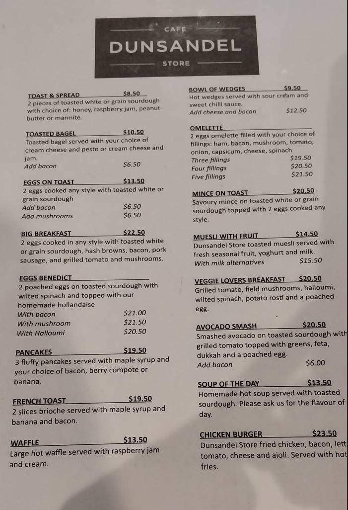 Menu at Dunsandel Café & Store cafe, Dunsandel