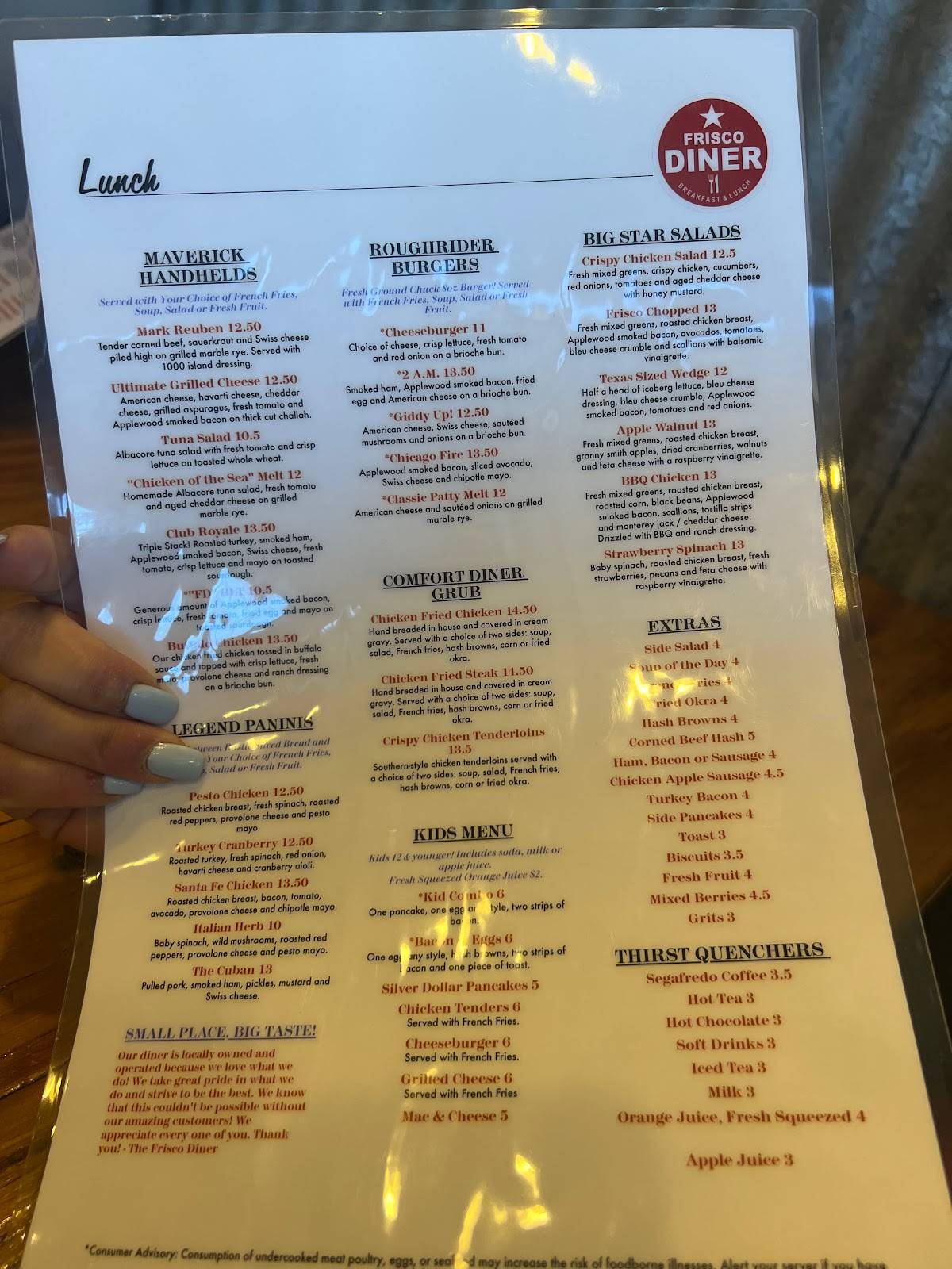 Menu at Frisco Diner cafe, Frisco, Dallas Pkwy