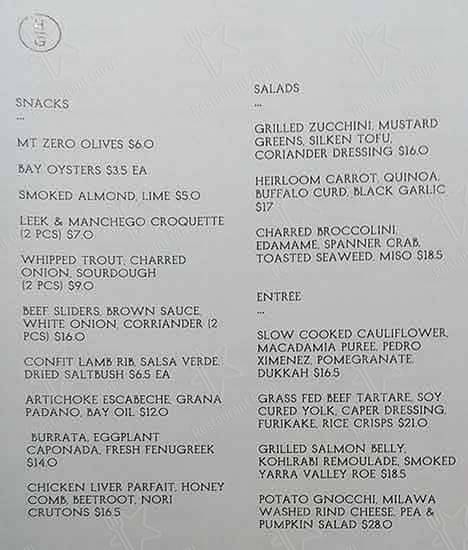 Menu at Higher Ground cafe, Melbourne