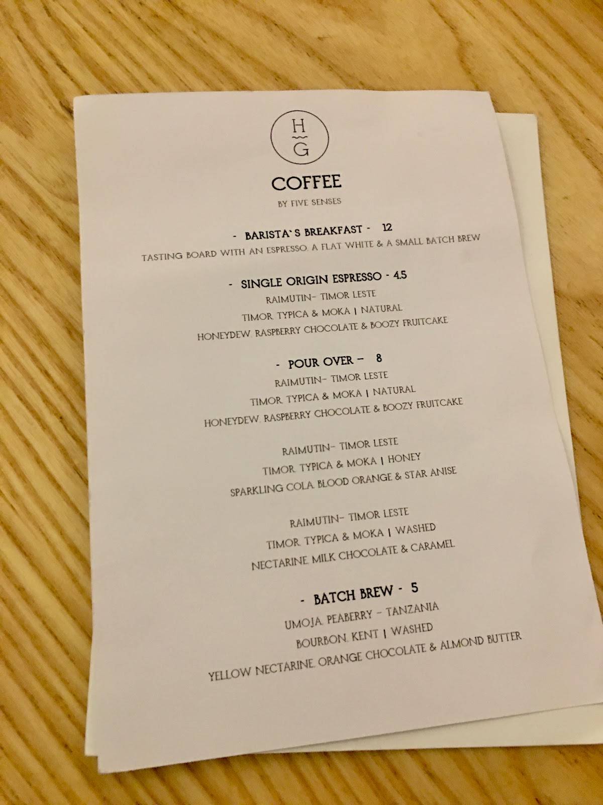 Menu at Higher Ground cafe, Melbourne