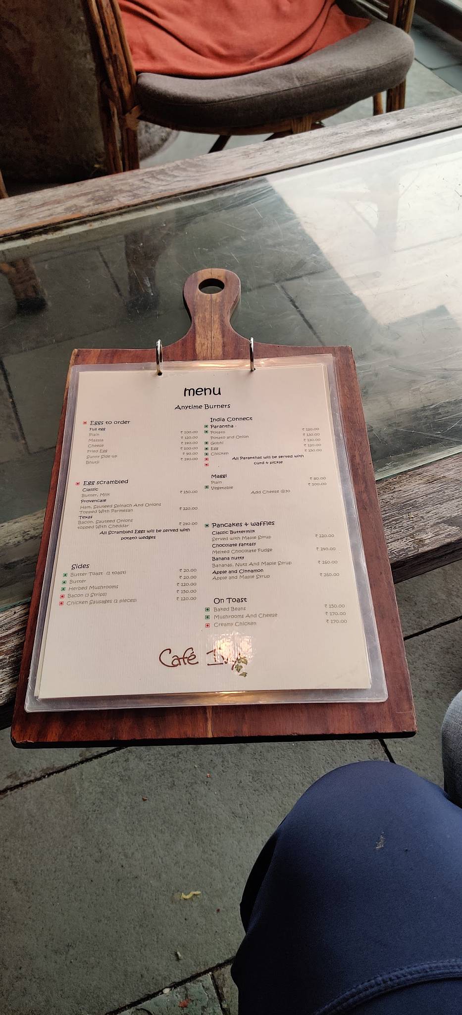 Menu at Cafe Ivy, Mussoorie