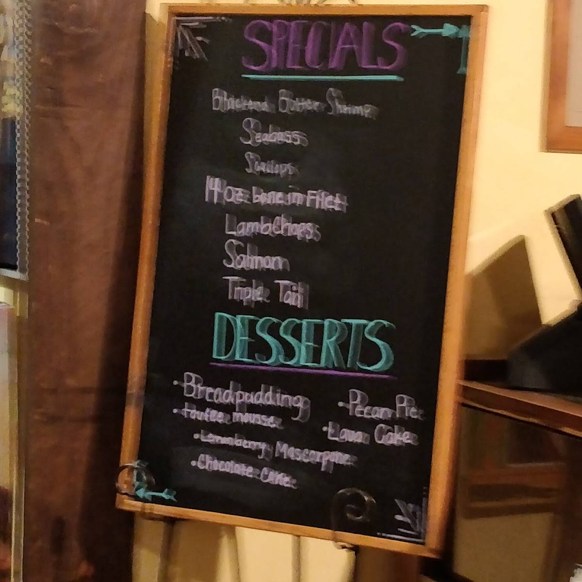 Menu at Cafe Josephine, Sunset