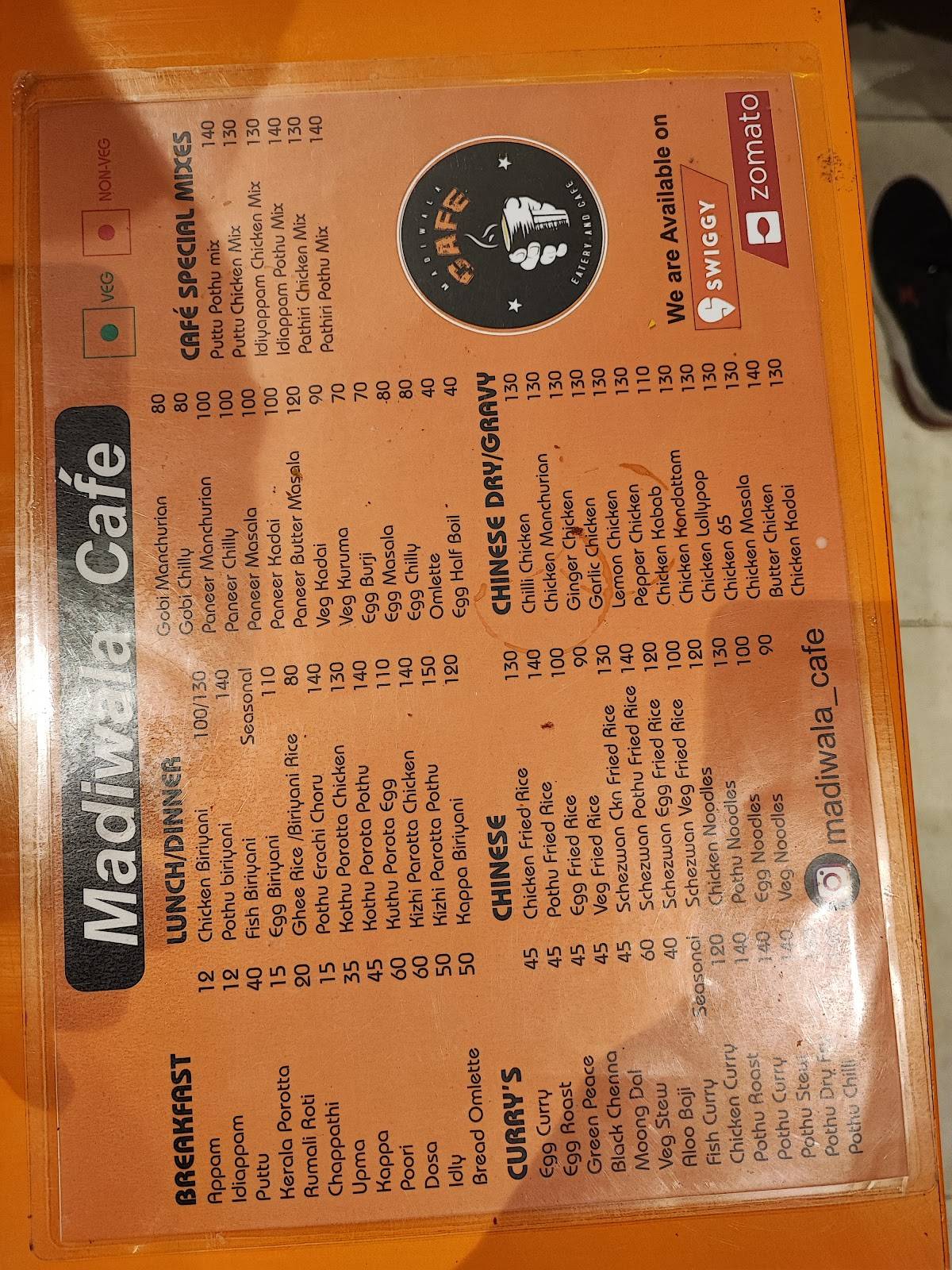 Menu at MADIWALA CAFE, Bengaluru