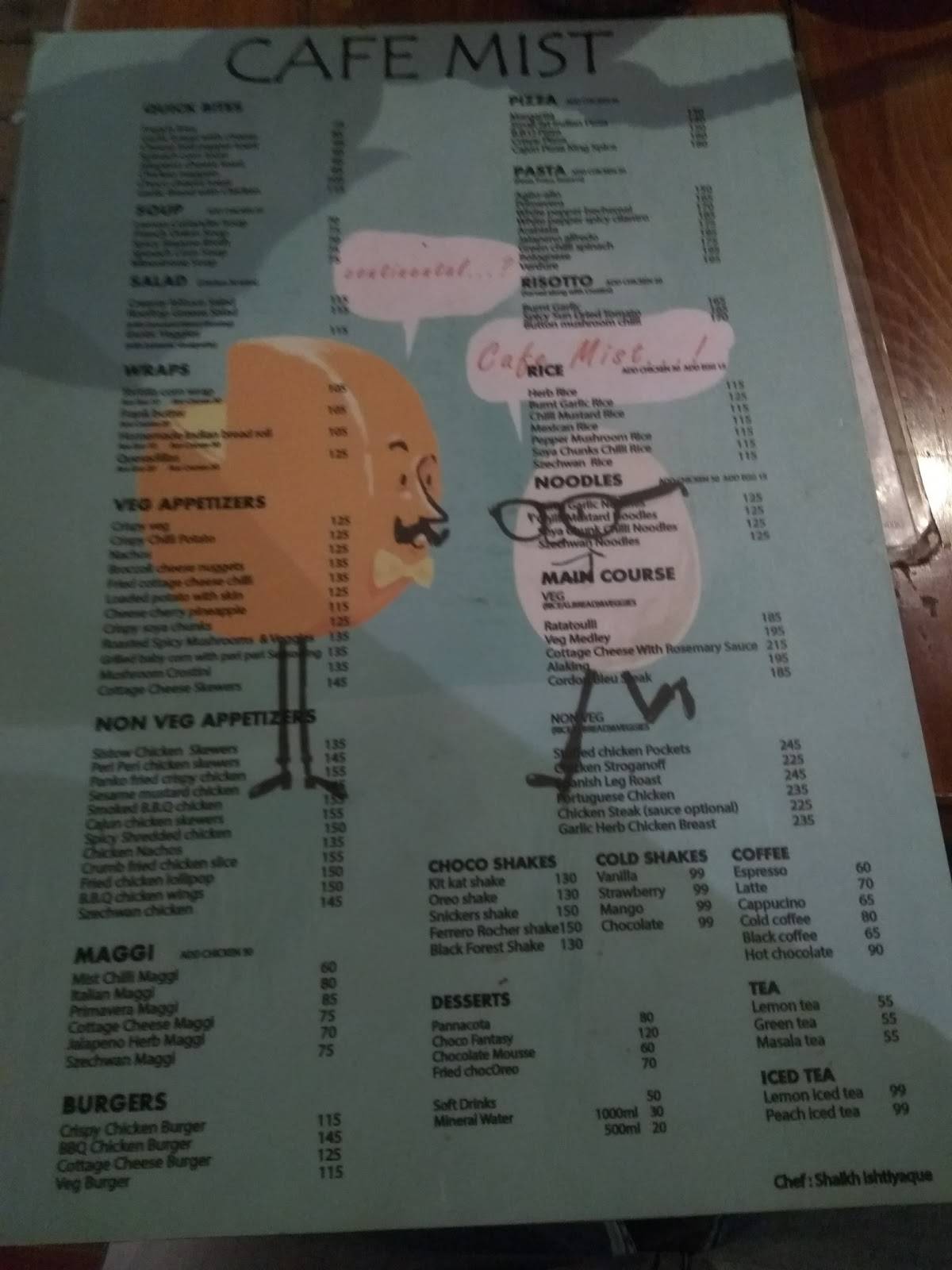 Menu at Cafe Mist, Bengaluru