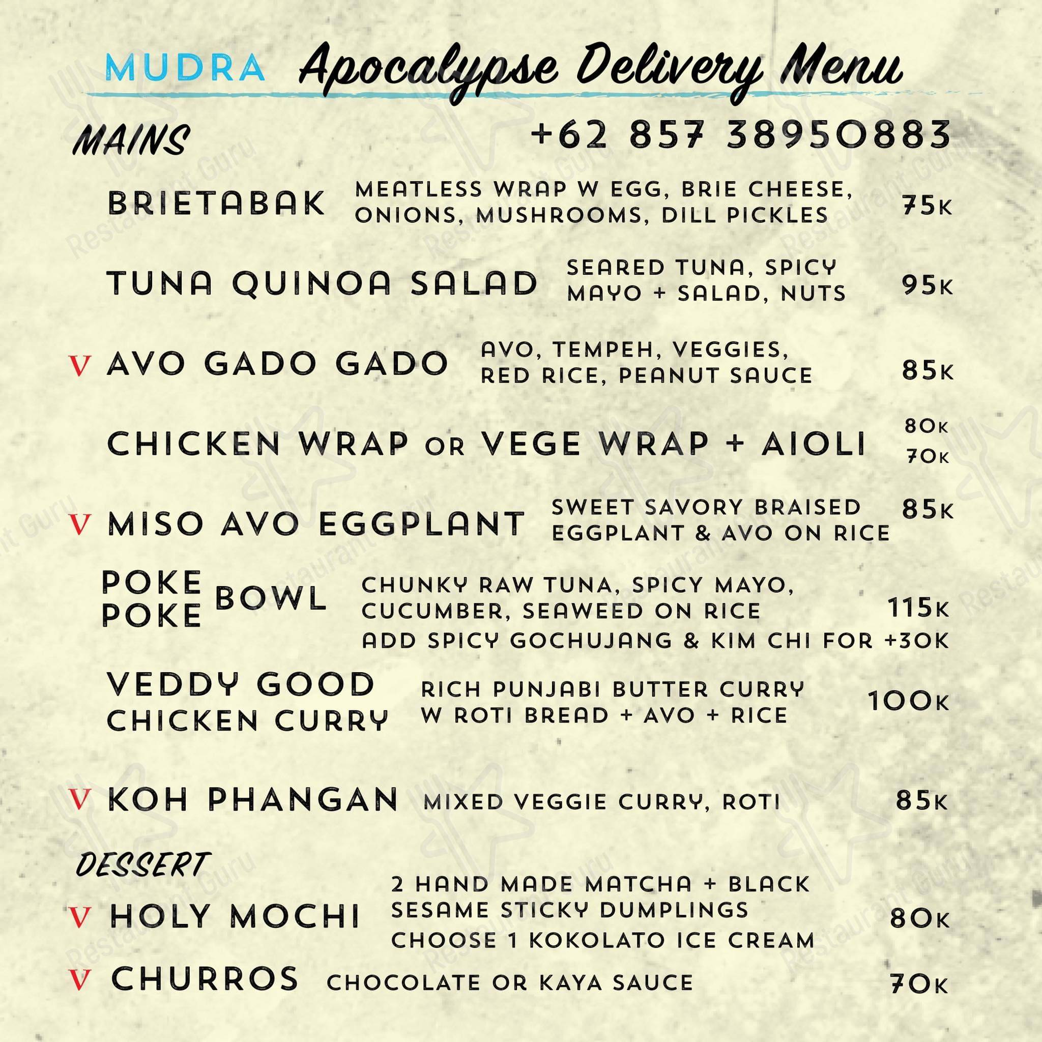 Menu at Mudra Cafe, Ubud