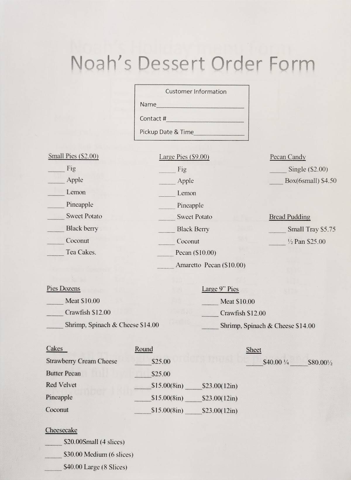Menu at Noah's Cafe, Lafayette