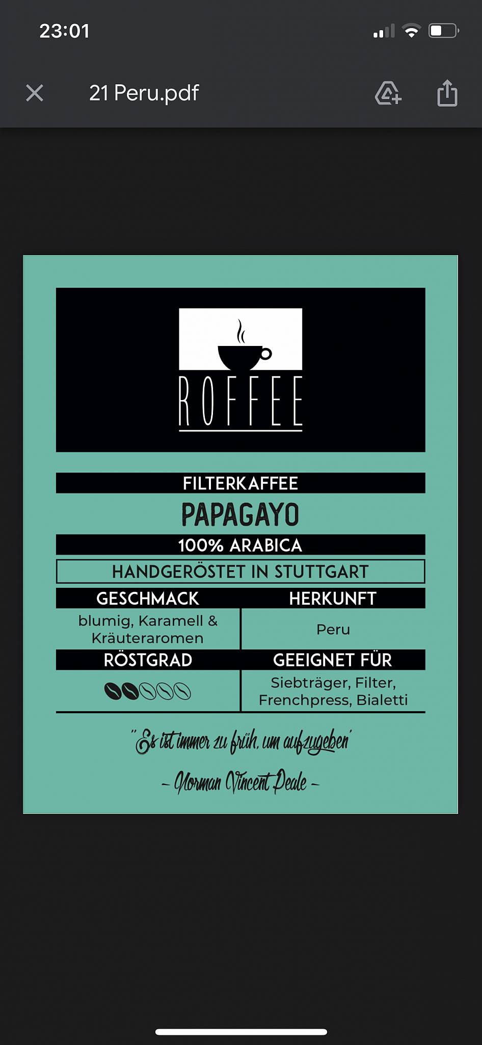 Speisekarte von ROFFEE COFFEE Café cafe, Schorndorf
