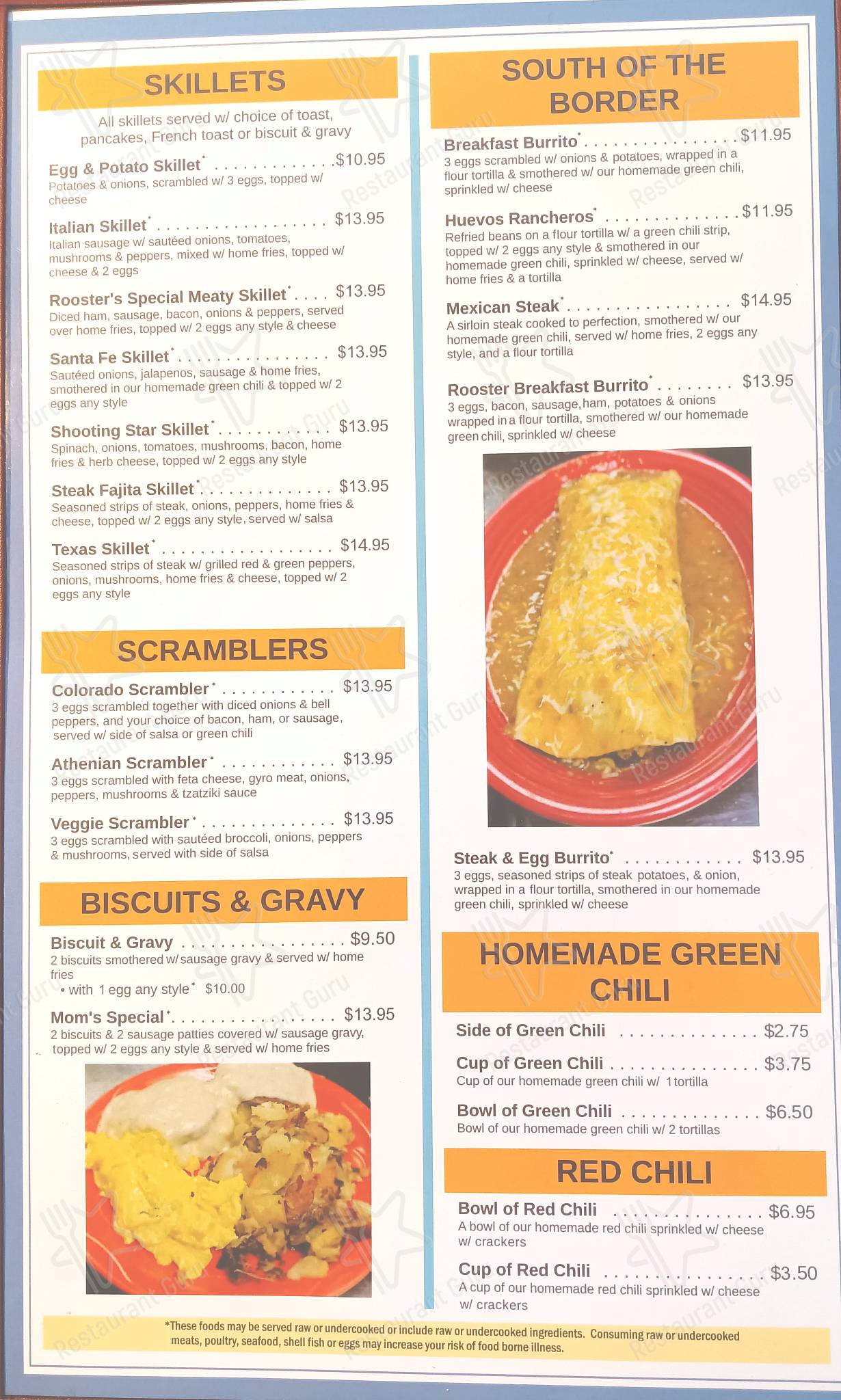 Menu at Red Rooster Cafe, Denver, Washington St