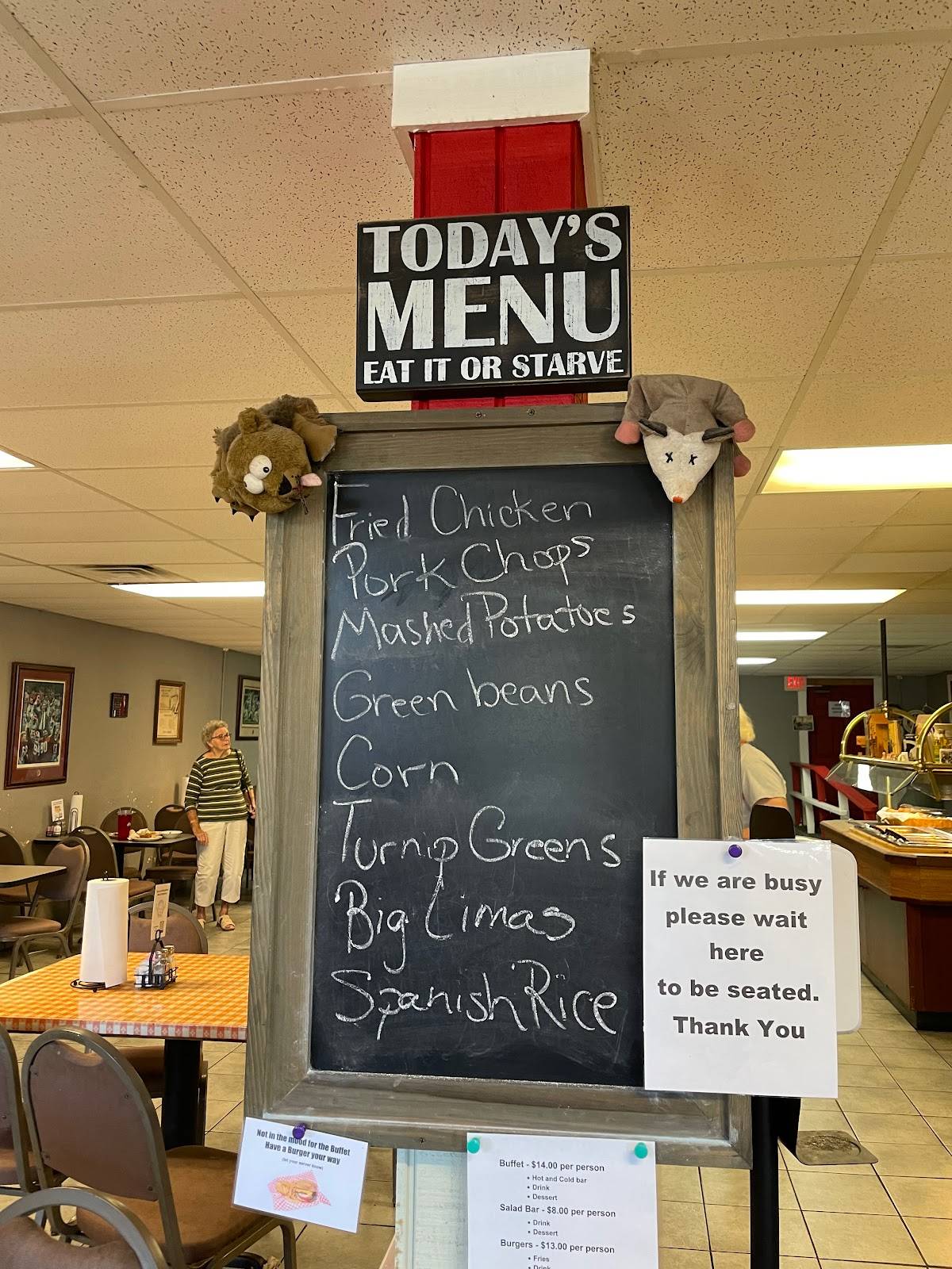 Menu at Roadkill Cafe, Elberta