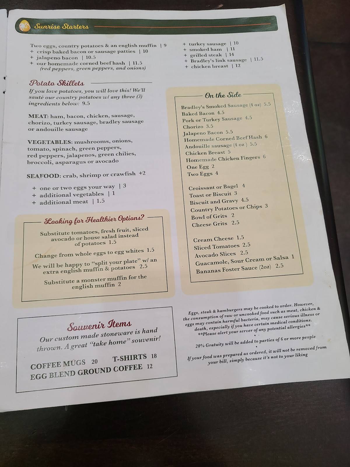 Menu at The Egg Cafe & Eatery, Tallahassee, Austin Davis Ave