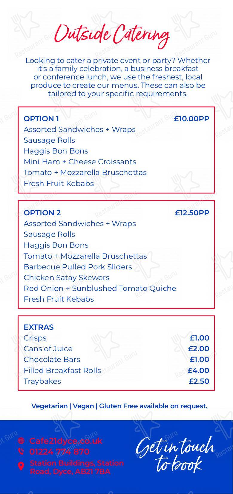 Menu at Cafe Twenty One, Aberdeen
