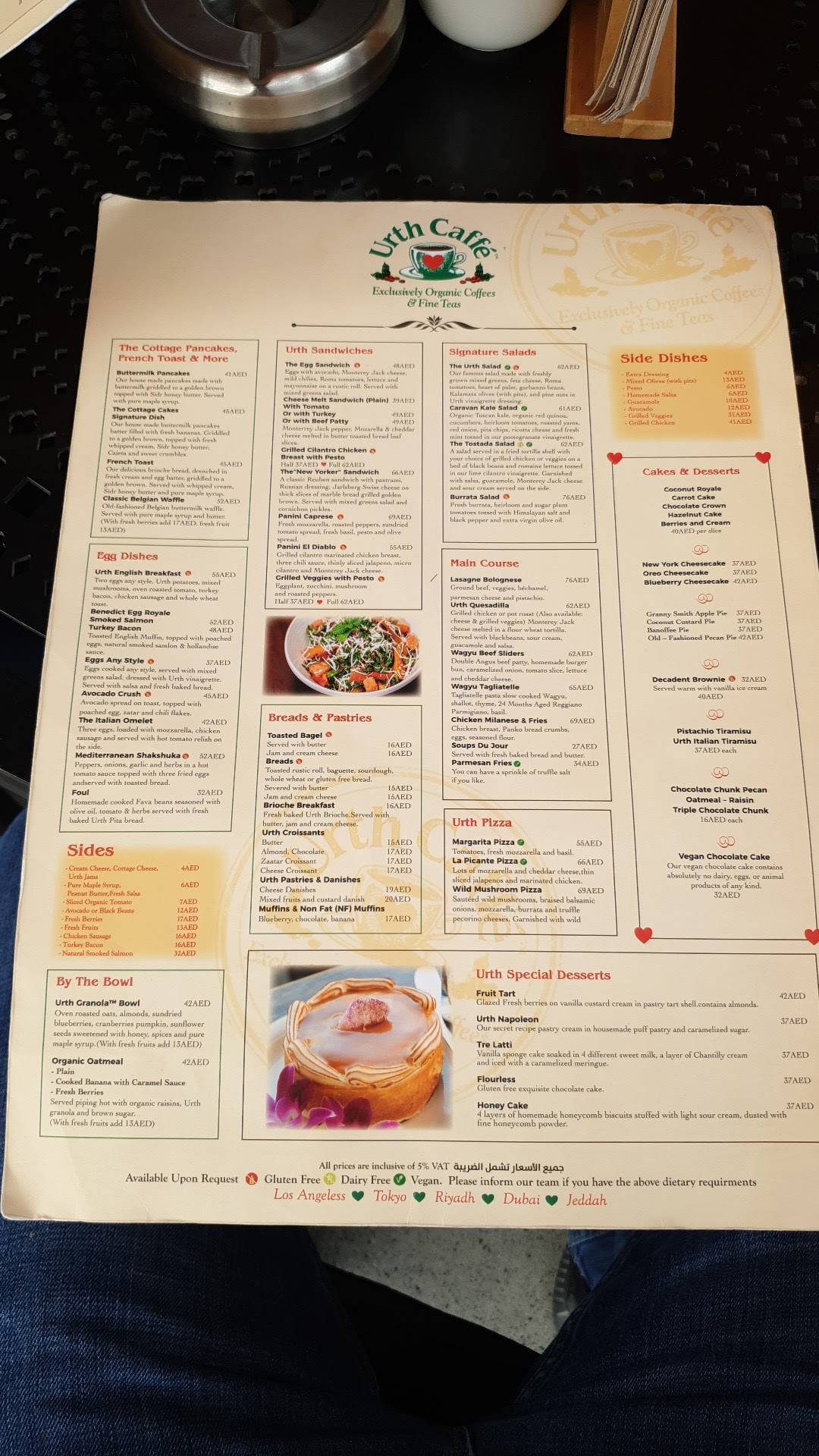 Menu at Urth Caffe cafe, Dubai