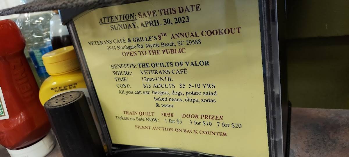Menu at Veterans Cafe &Grille, Myrtle Beach, Northgate Dr