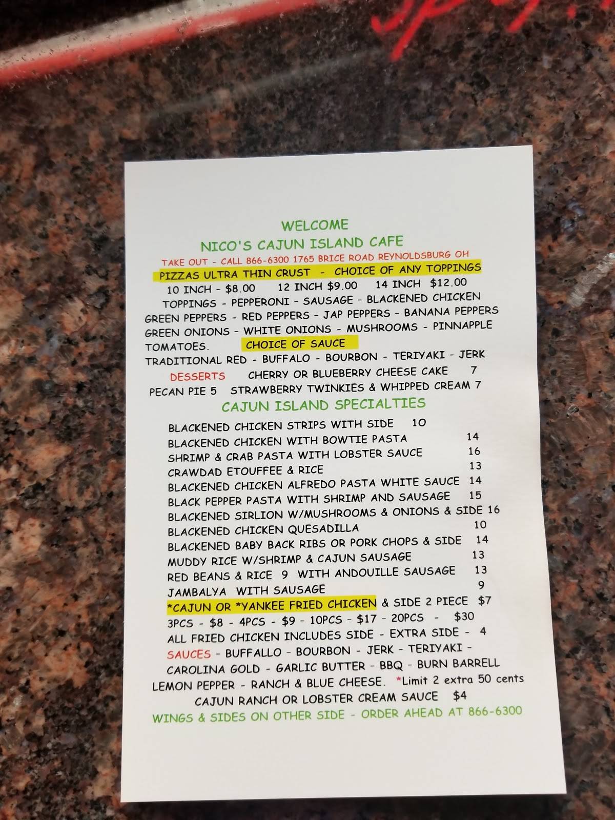 Menu at Cajun Island restaurant, Reynoldsburg, Brice Rd