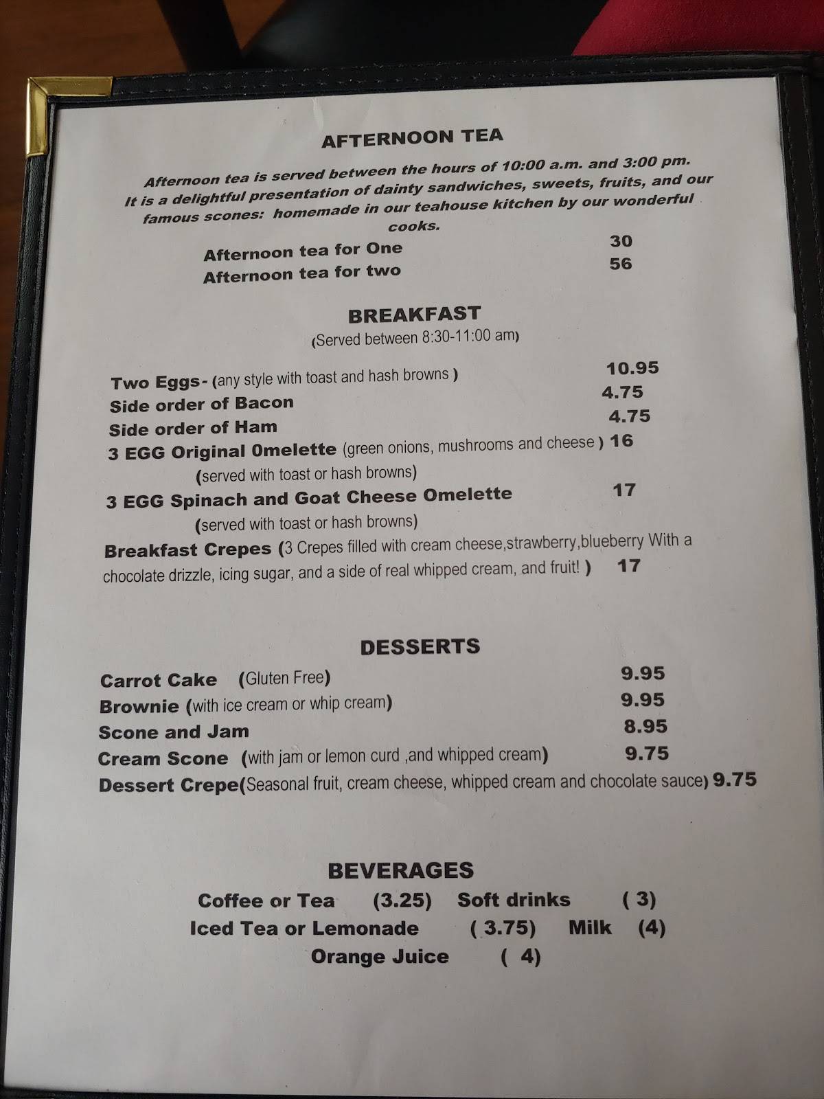 Menu at Calico Cat Tea House restaurant, Nanaimo