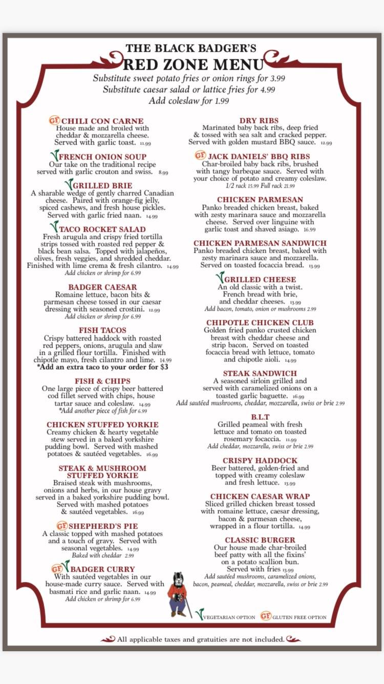 Menu at The Black Badger pub & bar, Cambridge