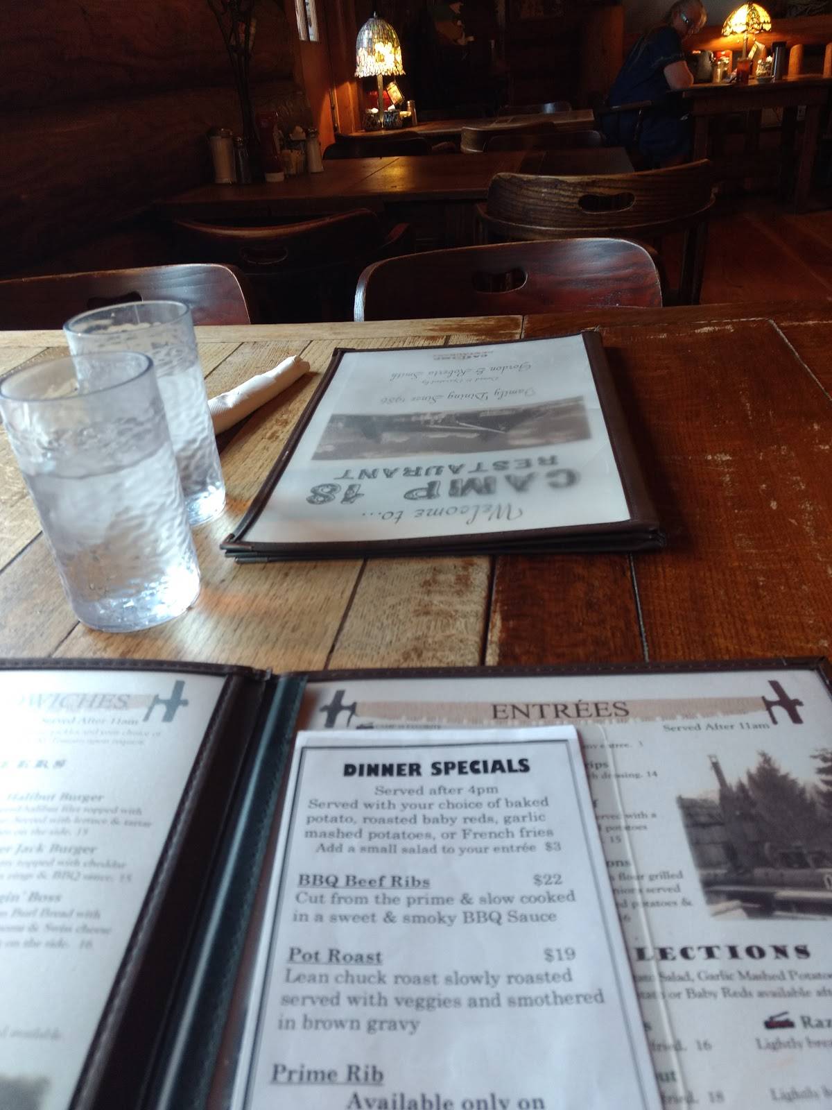 Menu at Camp 18 restaurant, USA
