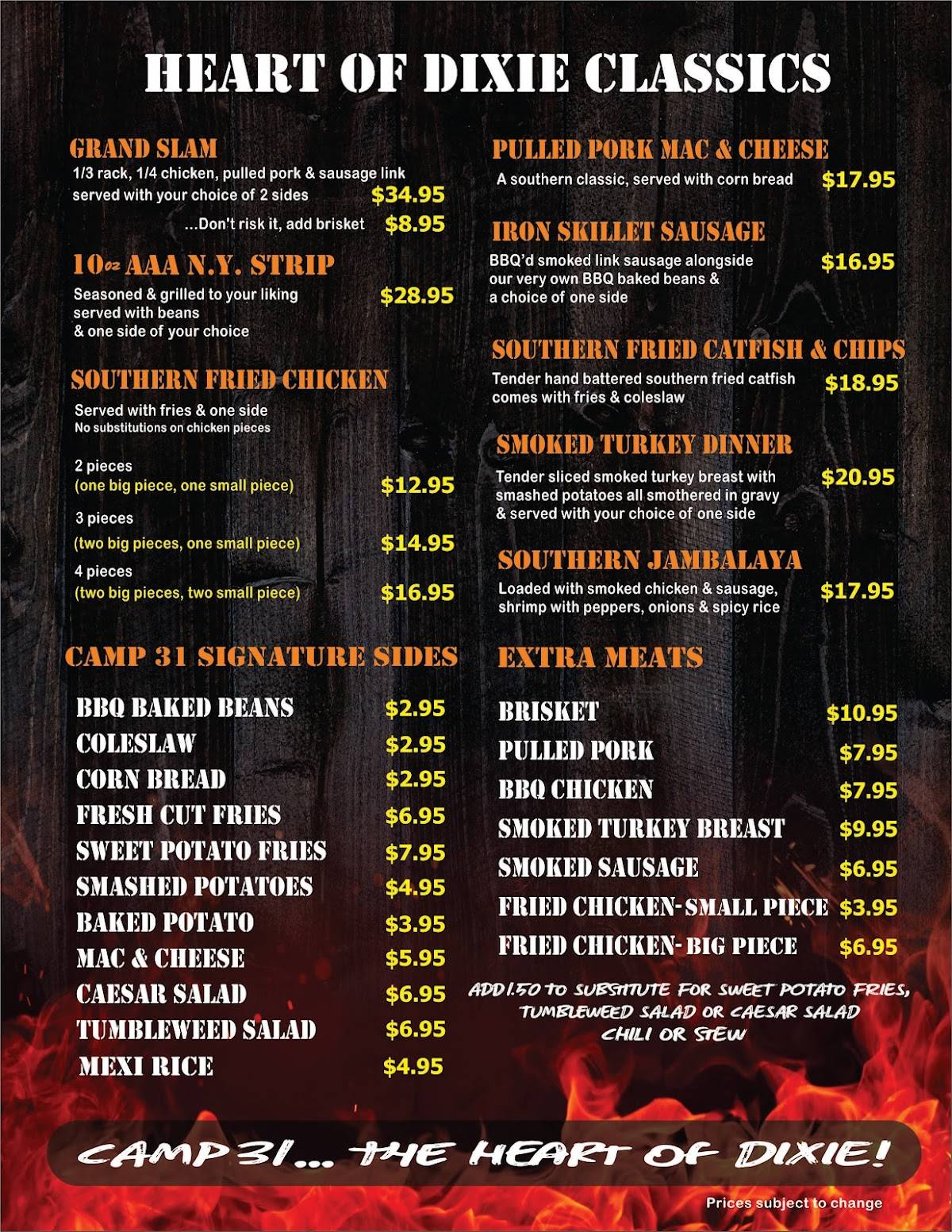 Menu at Camp 31 BBQ, Brant