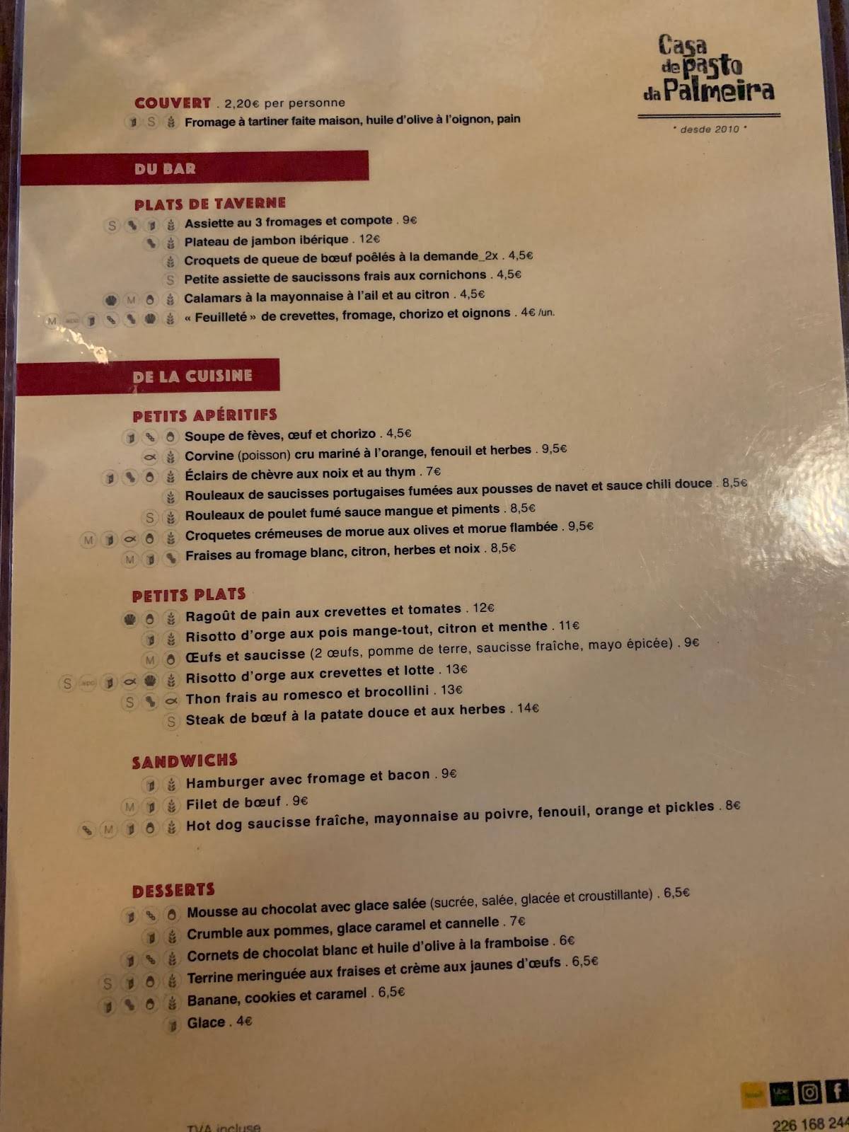 Menu at Casa de Pasto da Palmeira restaurant, Porto