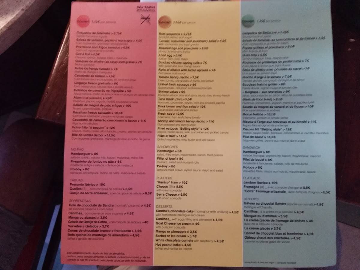 Menu at Casa de Pasto da Palmeira restaurant, Porto