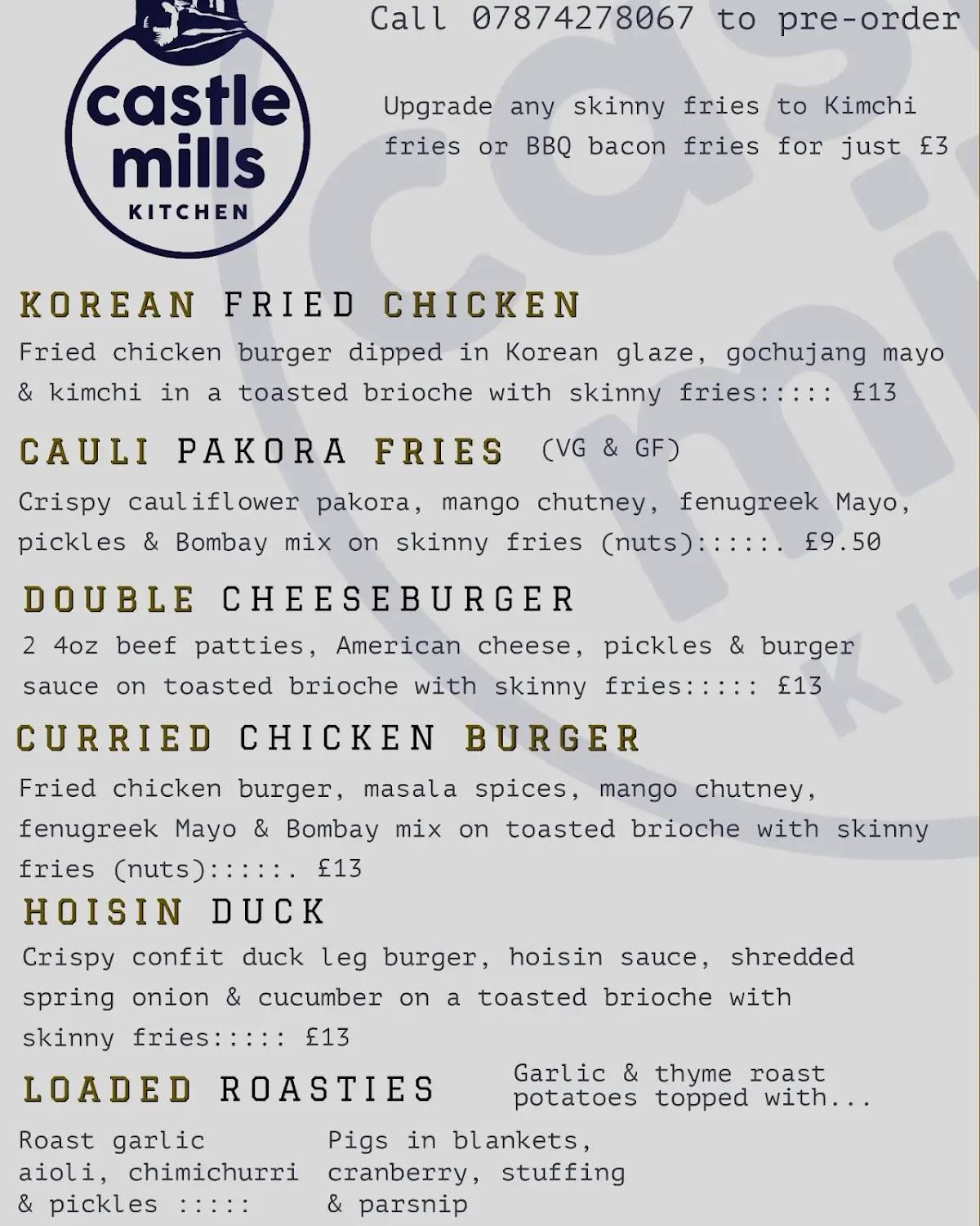 Carta del café Castle mills kitchen, Kendal