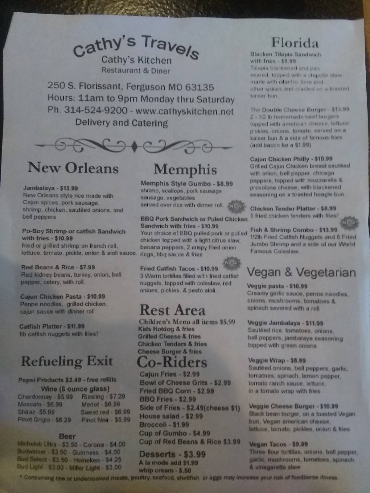 Menu at Cathy's Kitchen restaurant, Ferguson