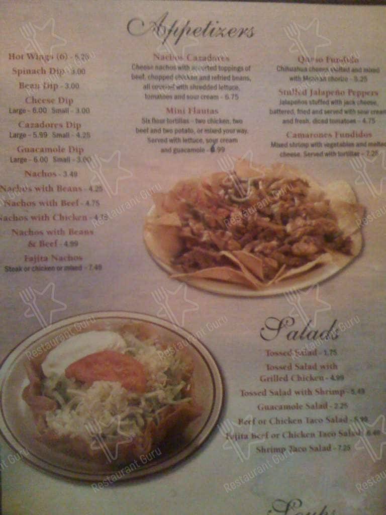 Menu at Cazadores restaurant, Ridgeland