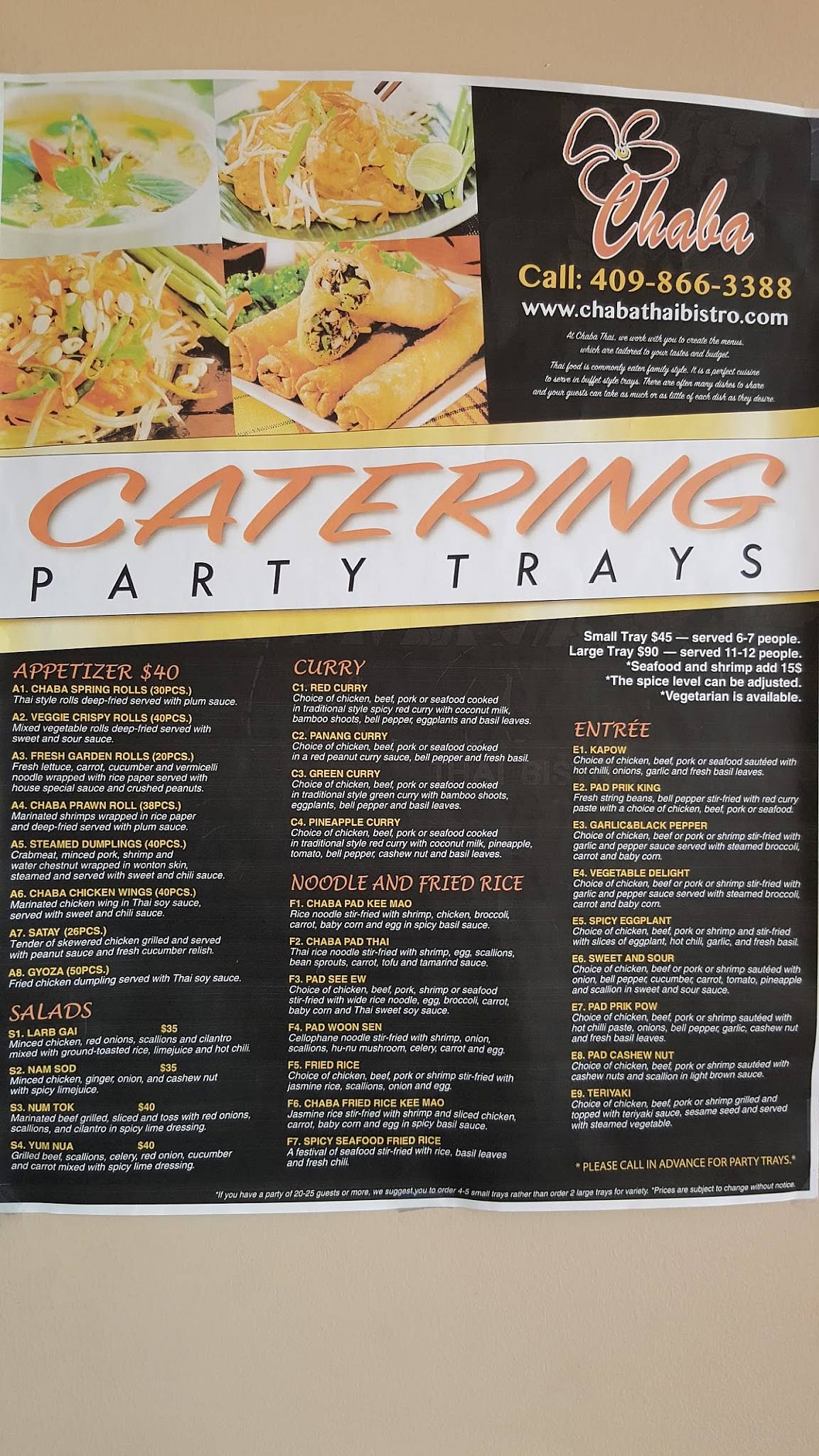 Menu at Chaba Thai Bistro restaurant, Beaumont, Phelan Blvd