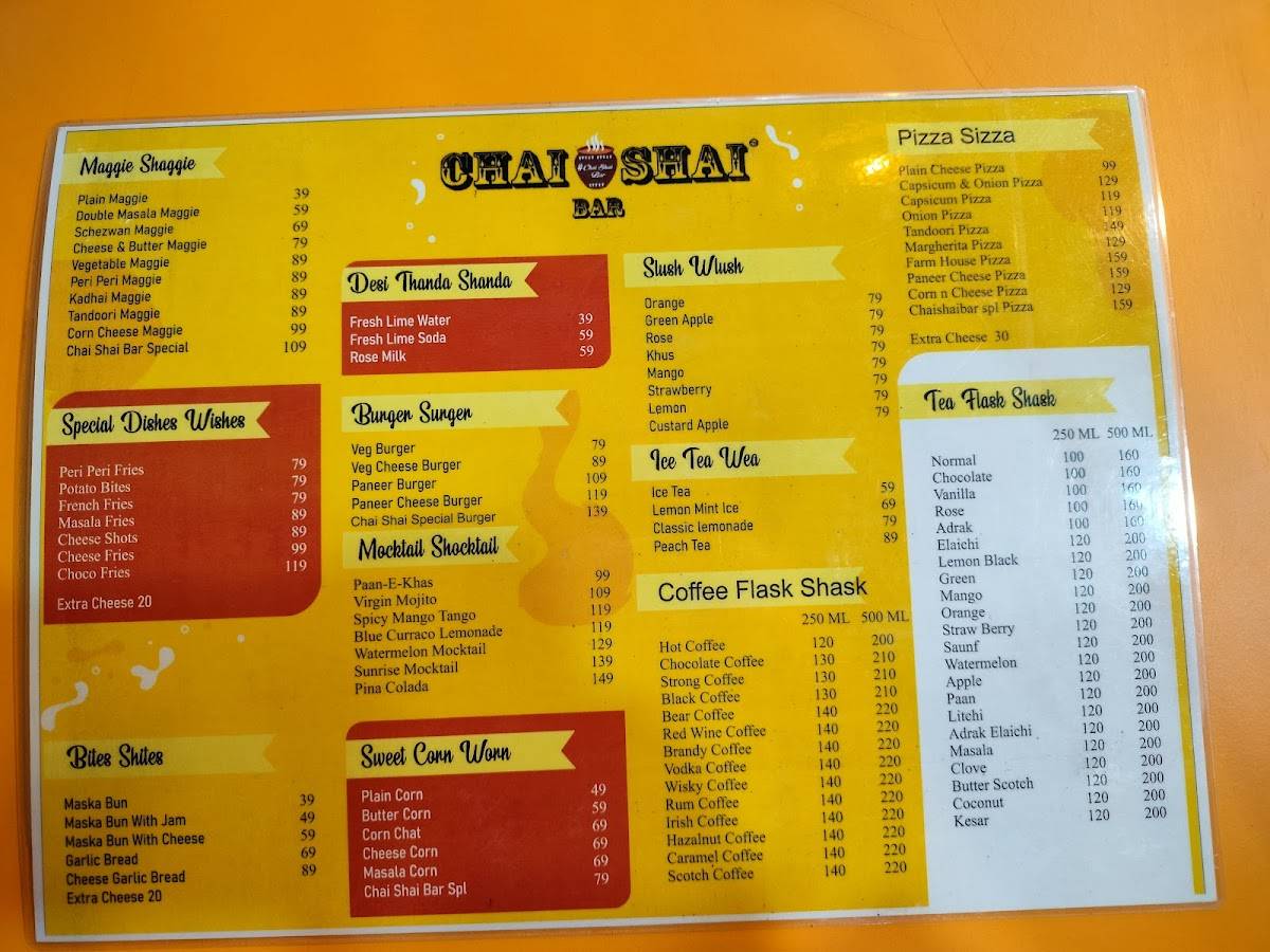 Menu at Chai Shai Bar, Jhansi, Gate 1