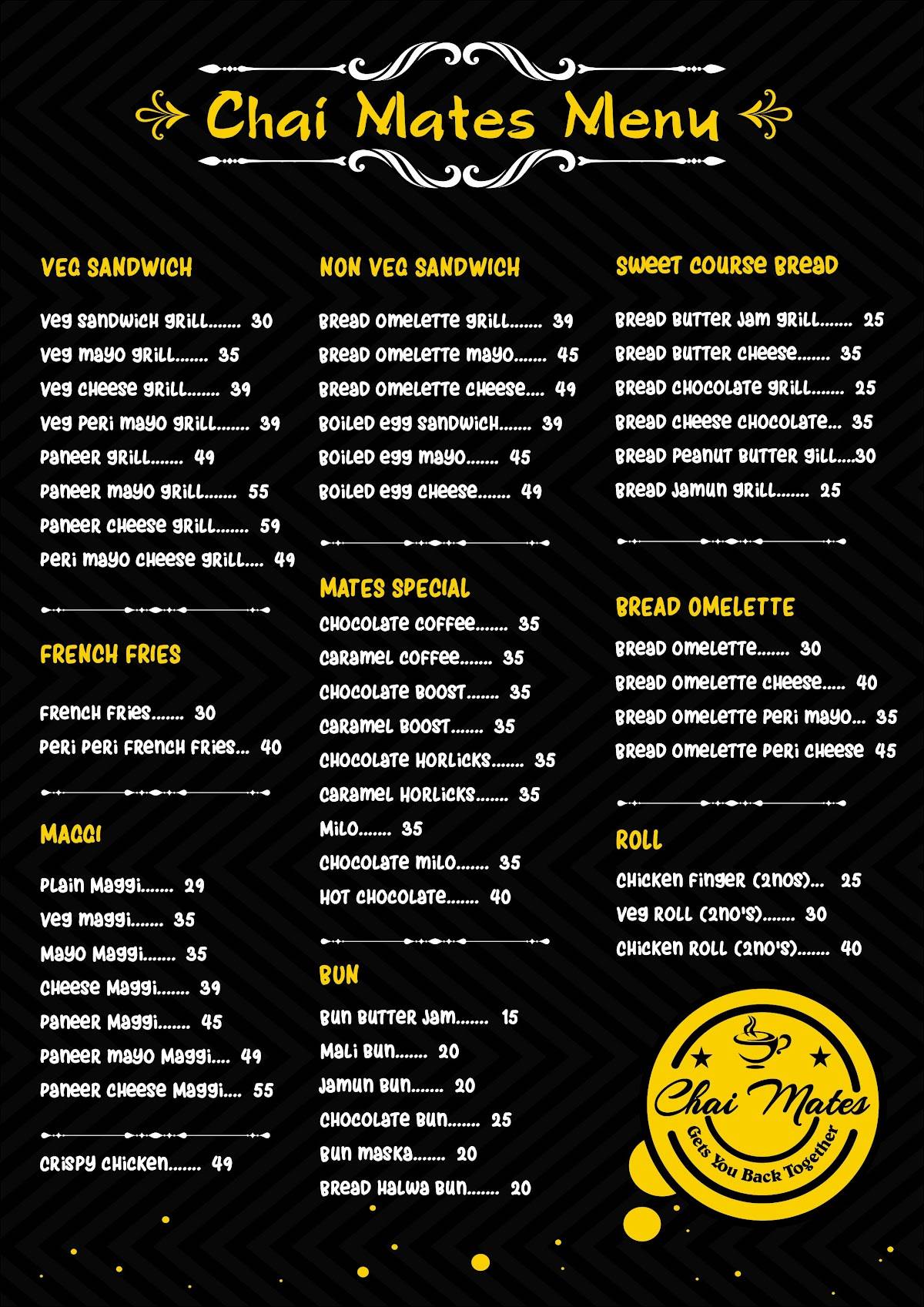 Menu at Chai mates, Chennai