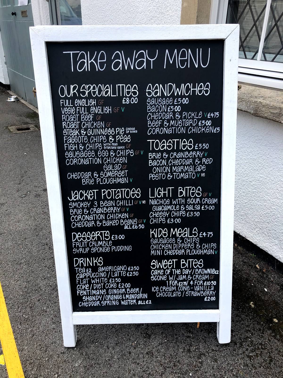 Menu at Edelweiss Cafe, Cheddar, The Cliffs