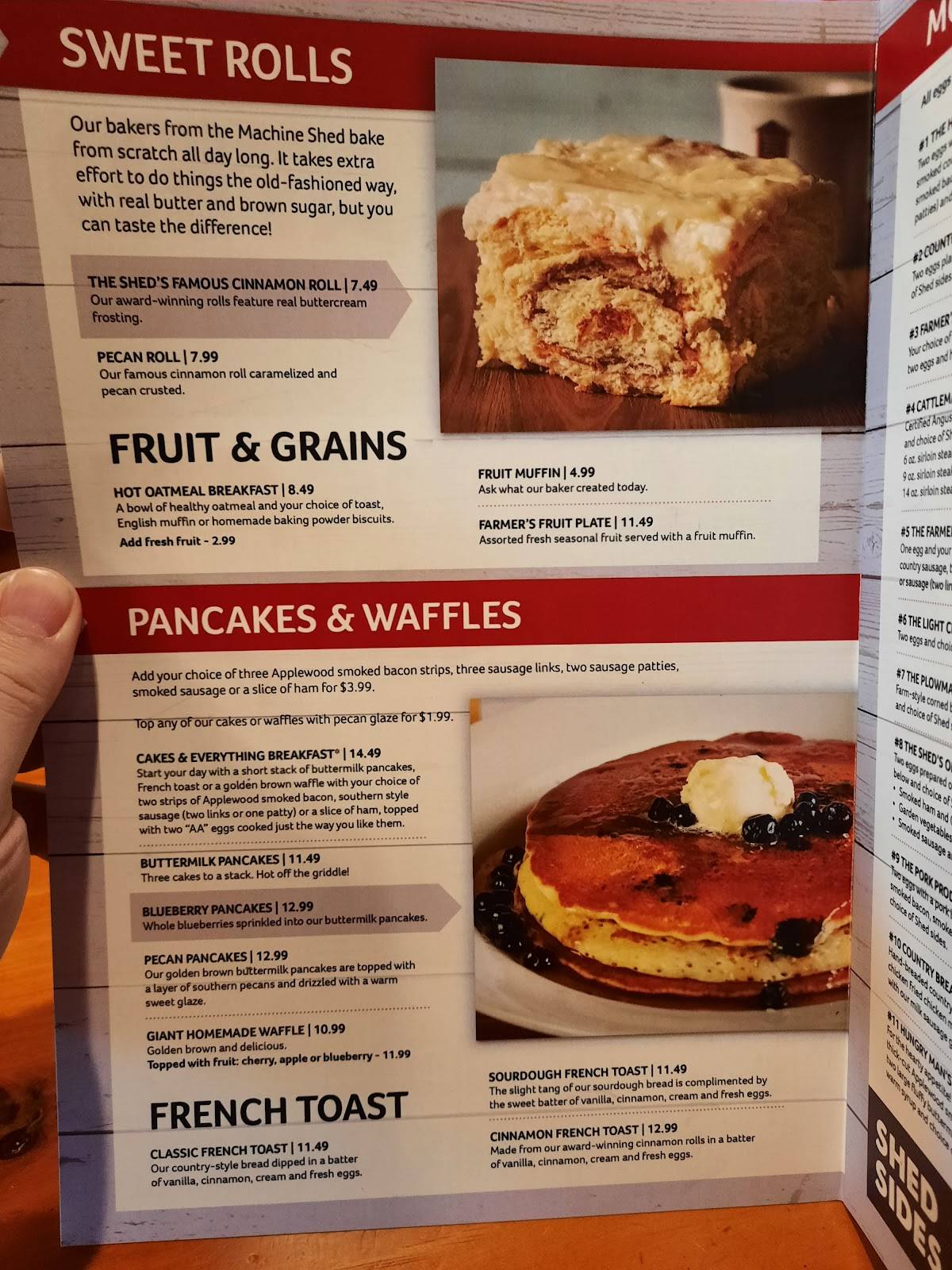 Menu at Machine Shed Restaurant, Rockford