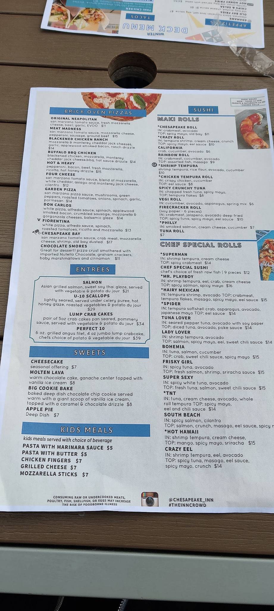 Menu at Chesapeake Inn Restaurant & Marina, Chesapeake City