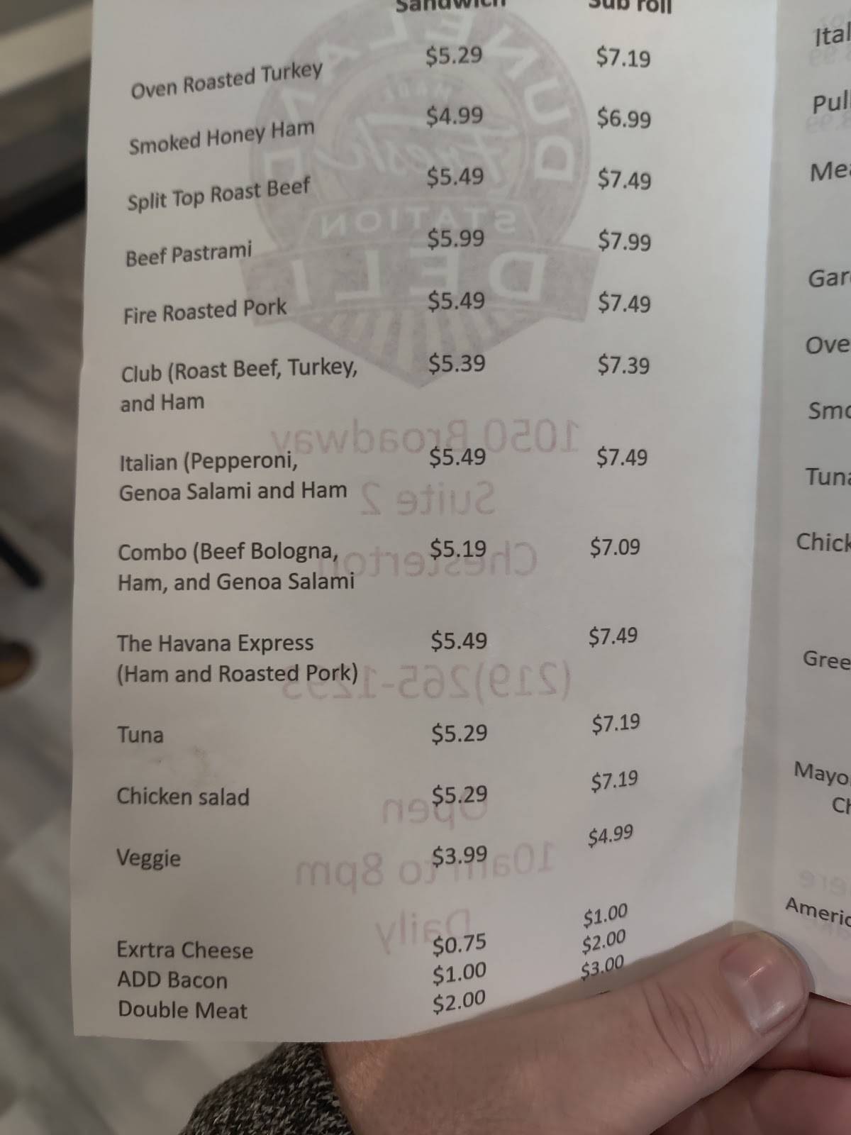 Menu at Duneland Station Deli restaurant, Chesterton
