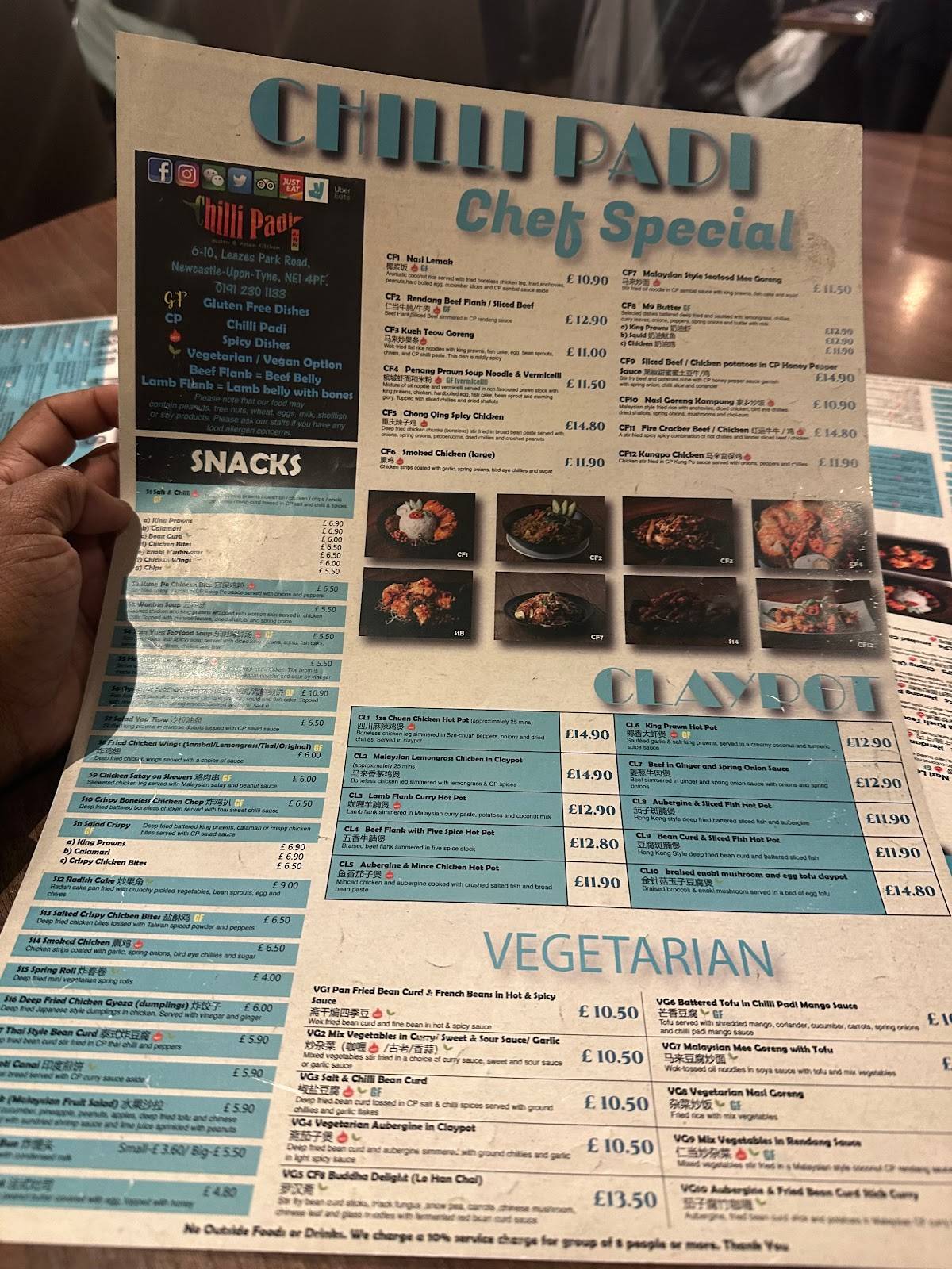 Menu at Chilli Padi restaurant, Newcastle upon Tyne