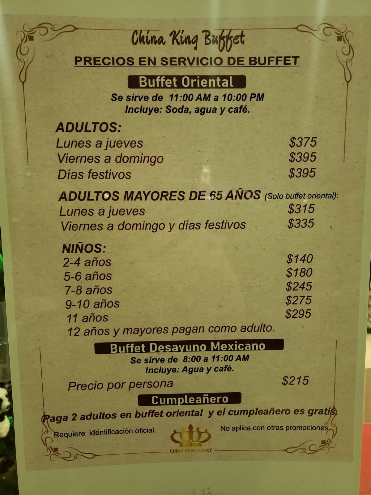 Carta del restaurante China King Buffet del Plaza China, Tijuana, Av ...