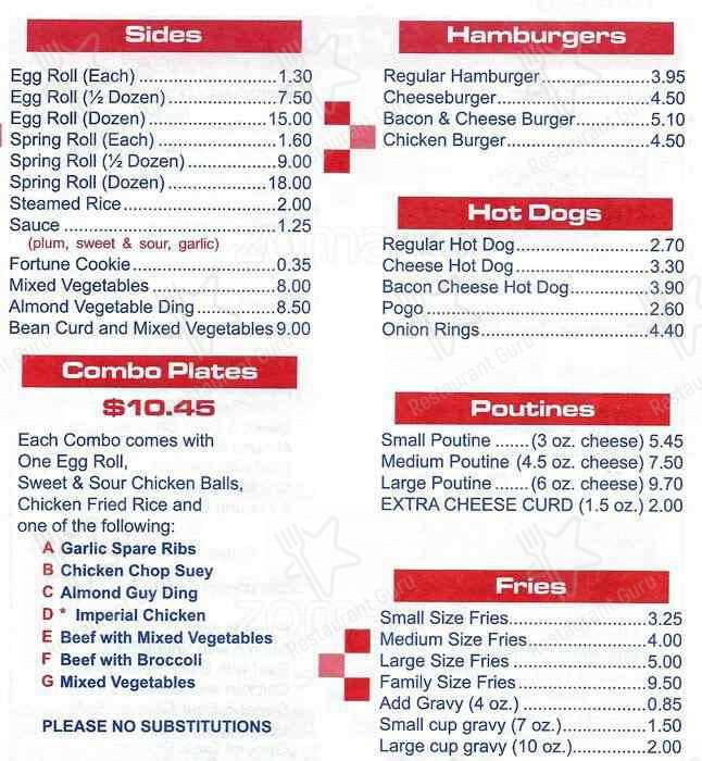 Menu at Chips & Dairy Fast Food, Ottawa