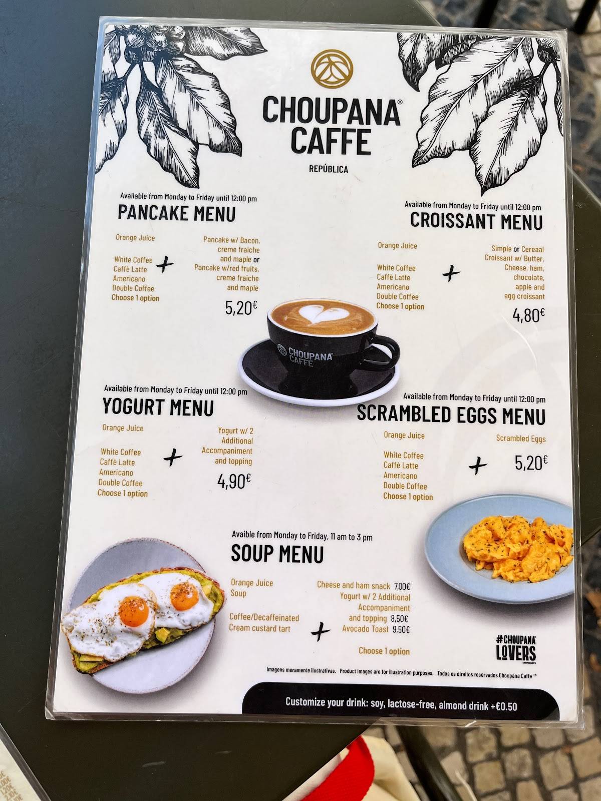 Menu em Choupana Caffé café, Lisboa, Av. da República 25A