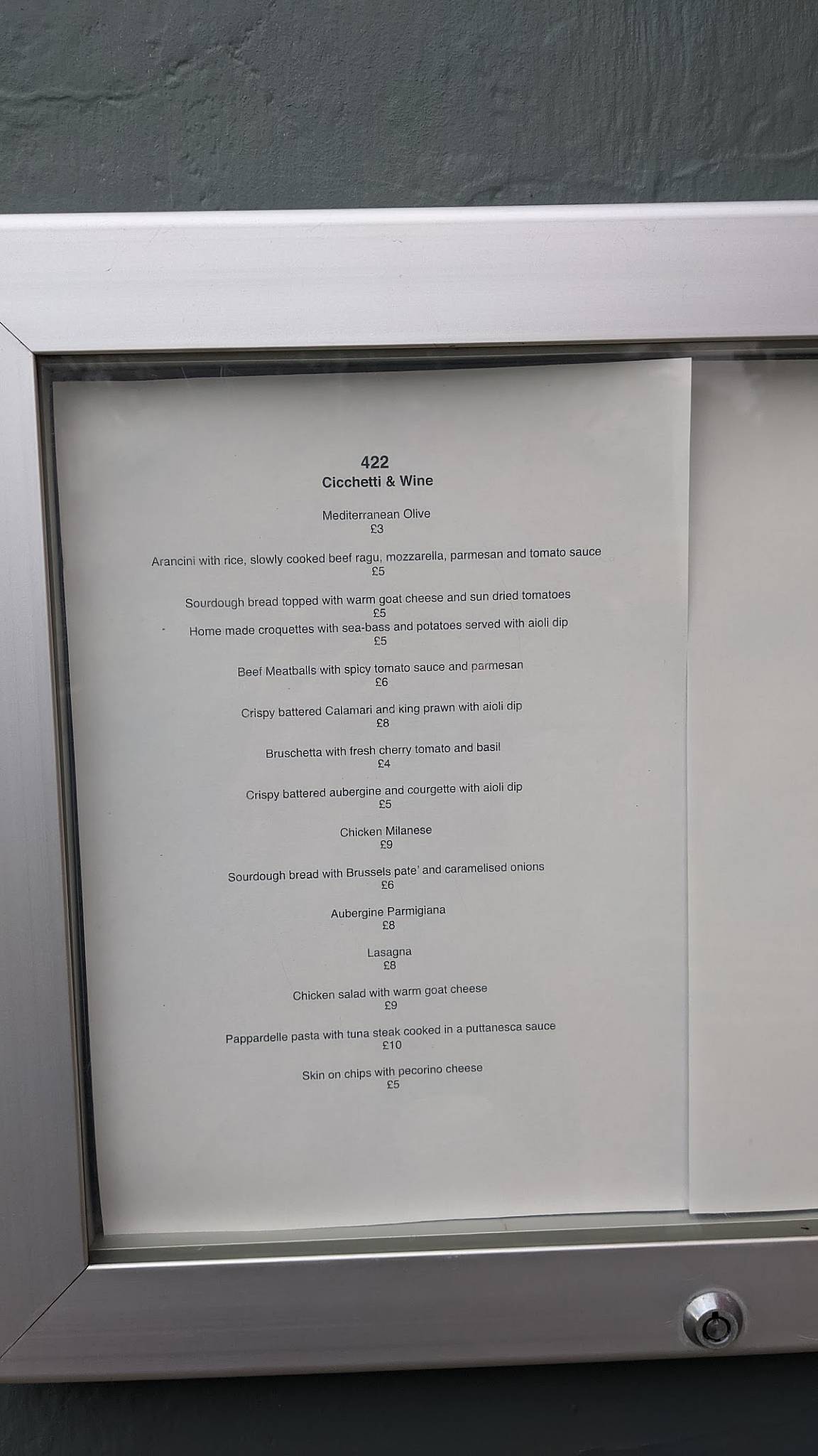 Menu at Cicchetti & Wine restaurant, London