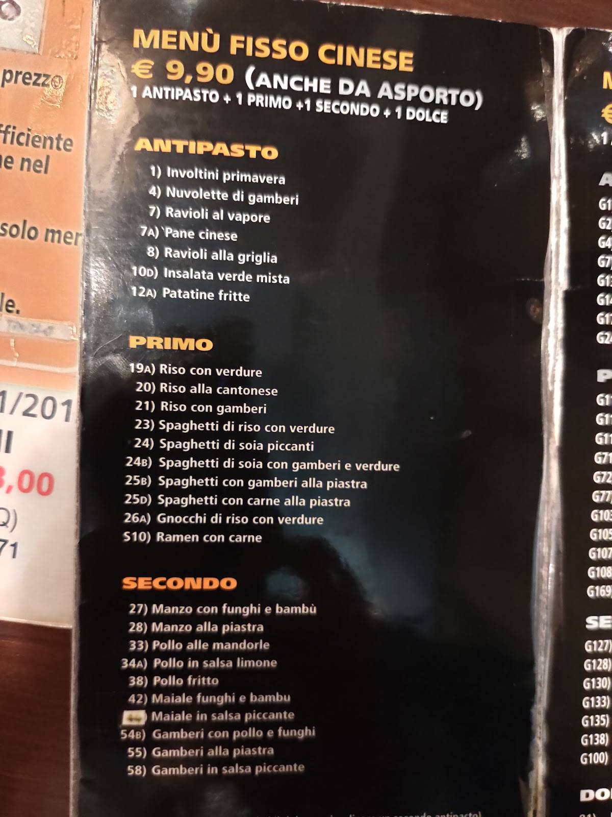 Menu da Cin Cin ristorante, Avezzano