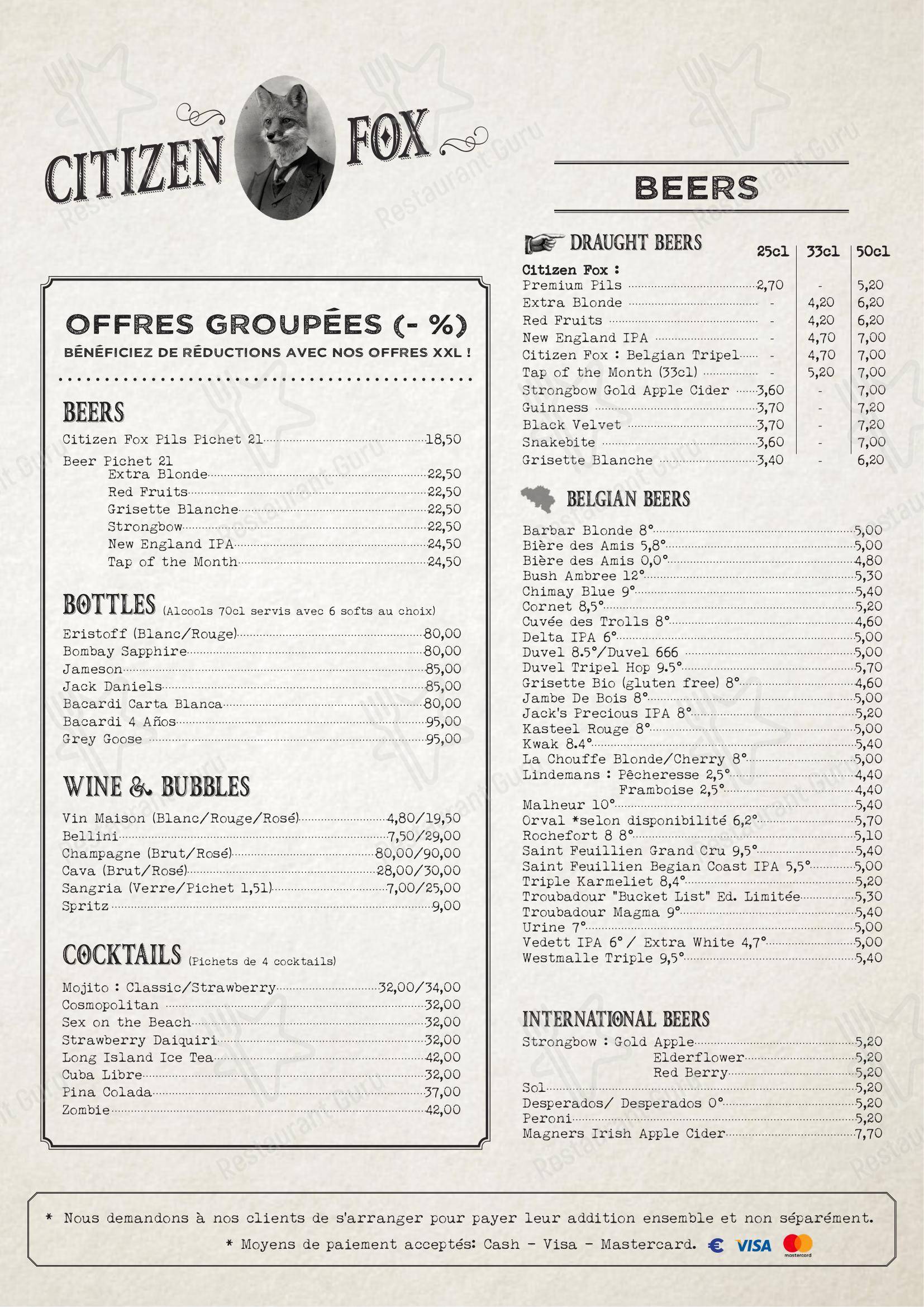 Menu au Citizen Fox, Mons