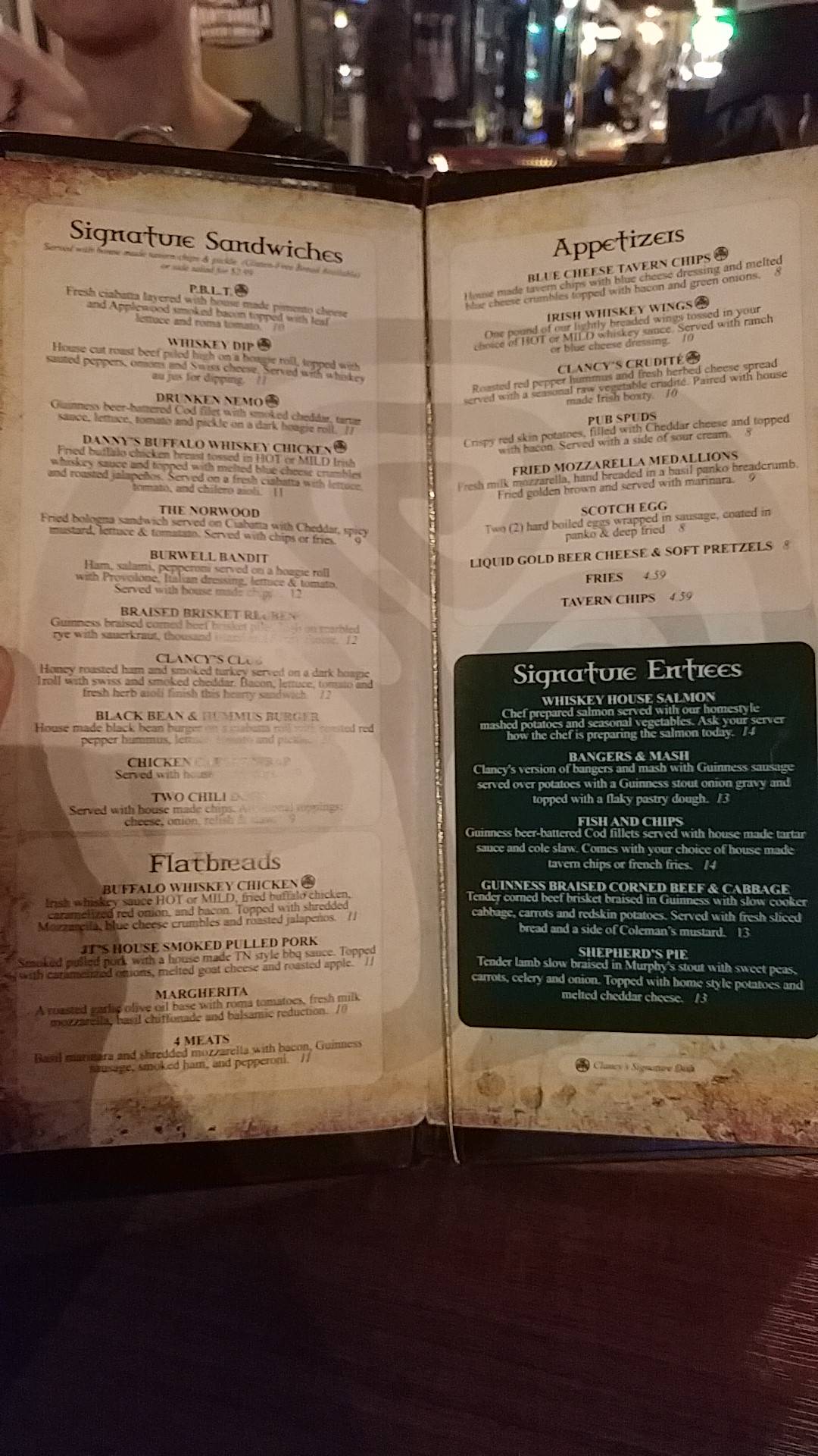 Menu at Clancy's Tavern & Whiskey House pub & bar, Knoxville