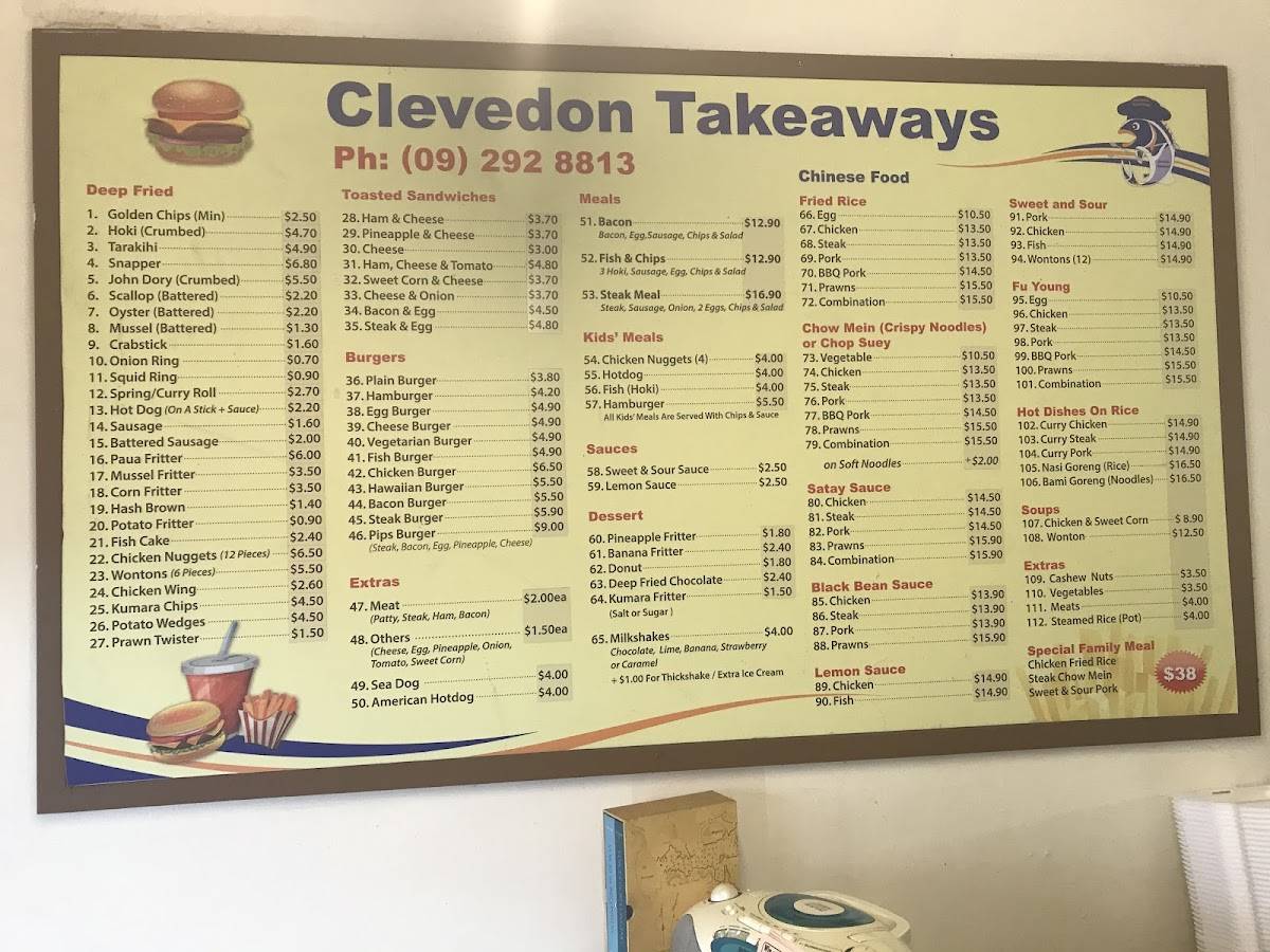 Menu at Clevedon Takeaway - Fish and chips and Chinese Food Takeaways ...