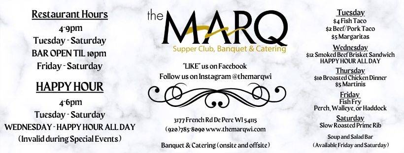Menu at The Marq Supper Club, Banquet and Catering, De Pere